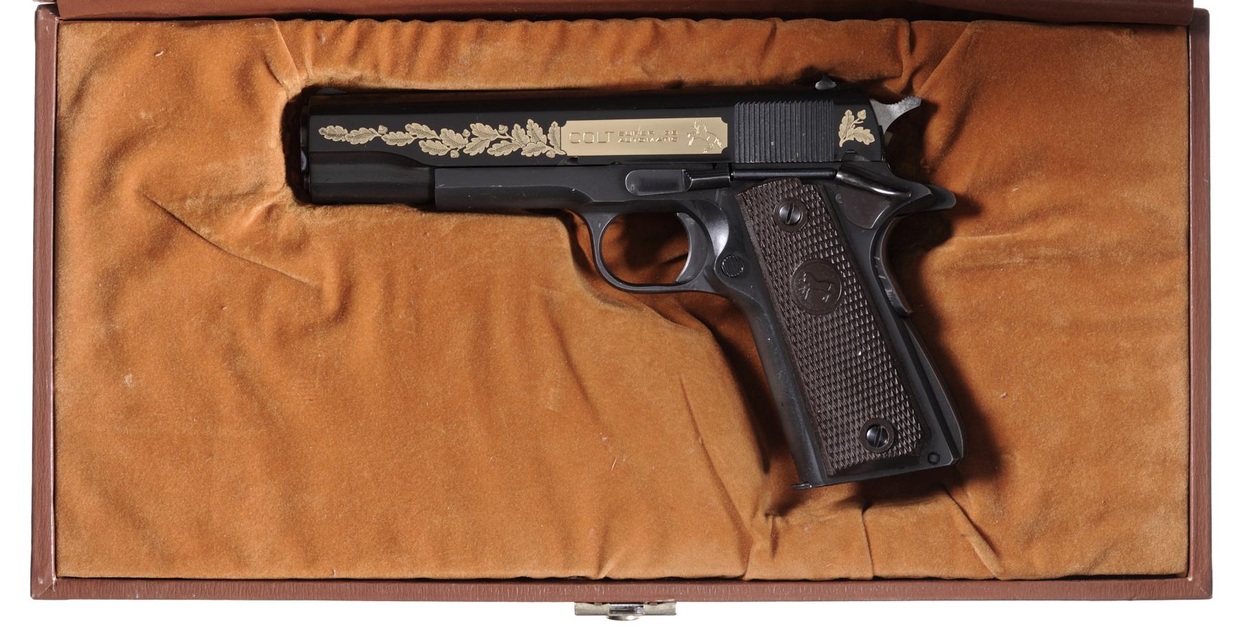 Gold Inlaid Colt Super 38 Semi-Automatic Pistol with Case | Rock Island ...