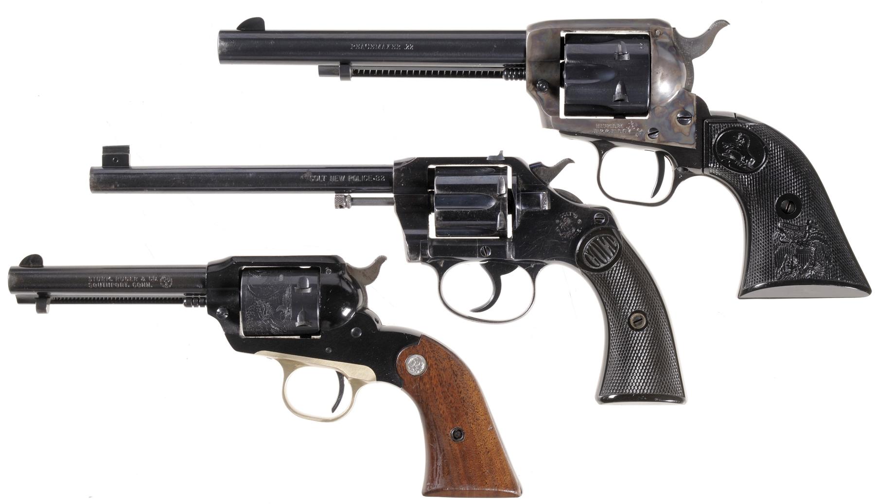 Three Revolvers -A) Colt Peacemaker .22 Single Action Revolver | Rock ...
