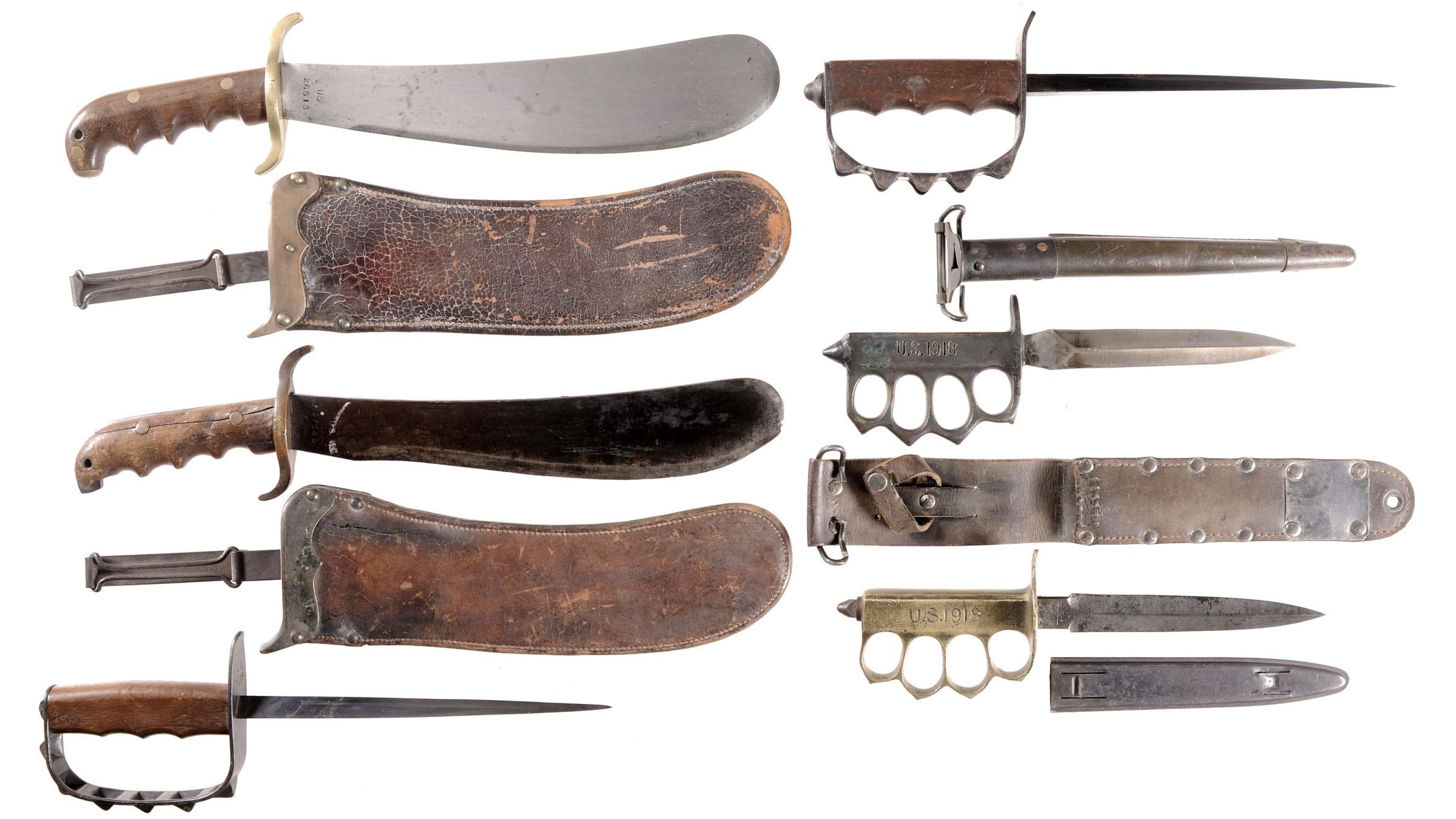 Four Trench Knives and Two Corpsman's Knives, with Sheaths | Rock ...