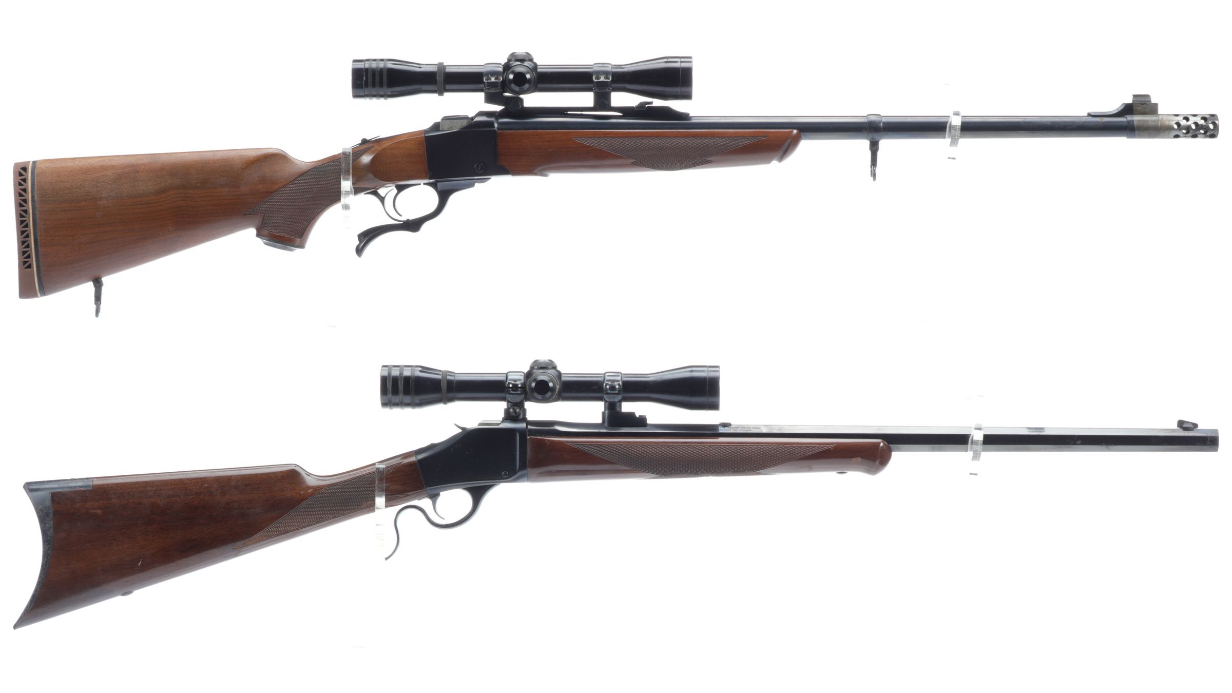 Two Single Shot Falling Block Rifles with Scopes | Rock Island Auction