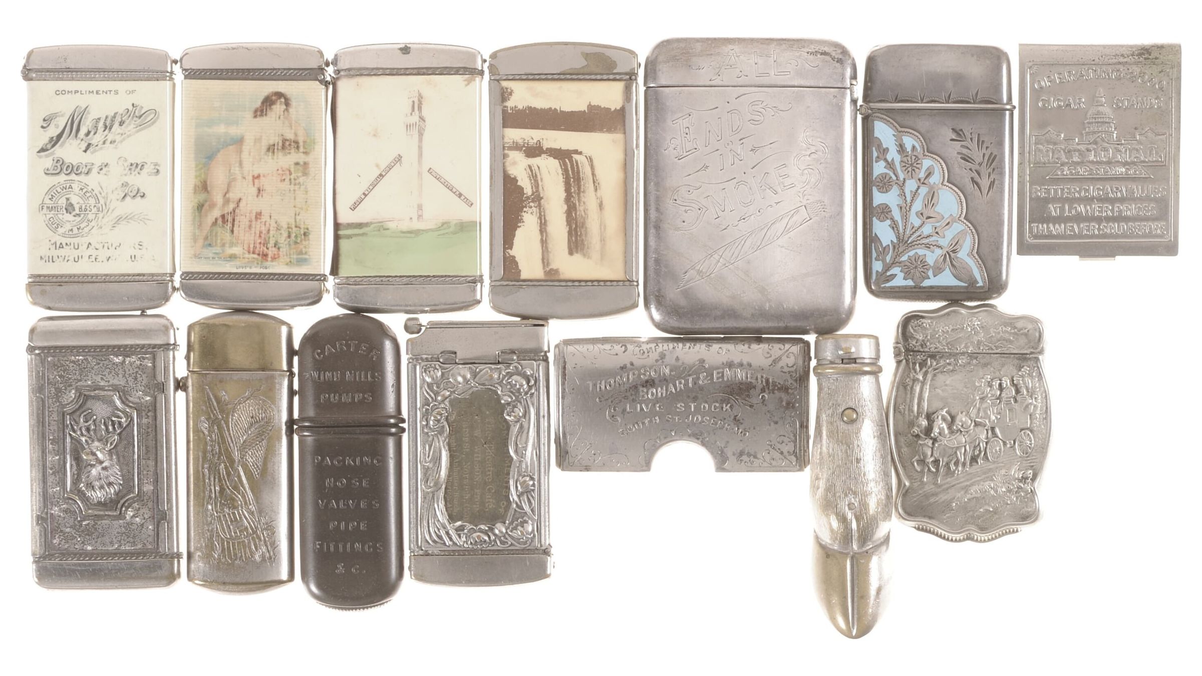 Collectors Lot of 14 Vintage Match Safes | Rock Island Auction