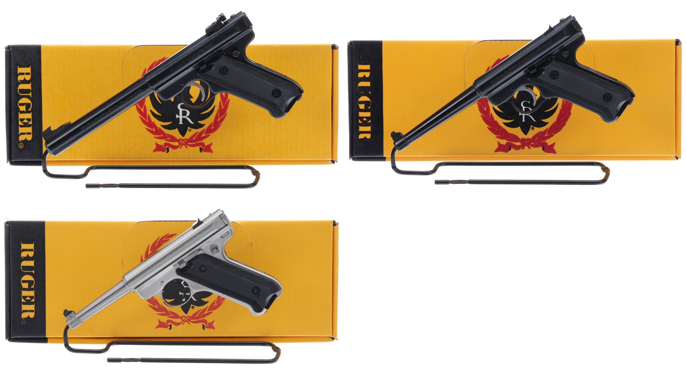 three-ruger-mark-ii-semi-automatic-pistols-with-boxes-rock-island-auction