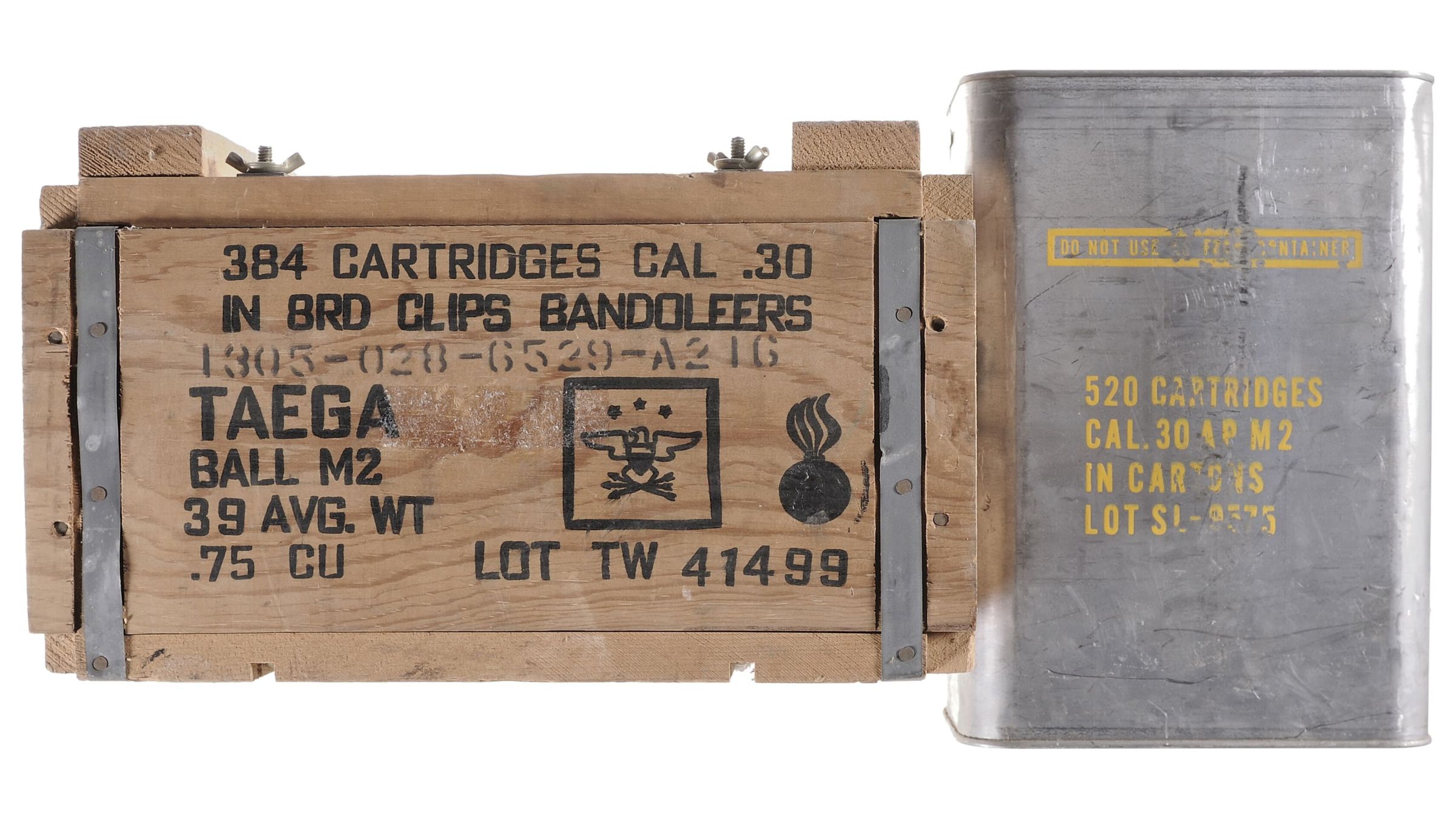 One Wood Crate and One Canister of .30 Caliber Ammunition | Rock Island ...
