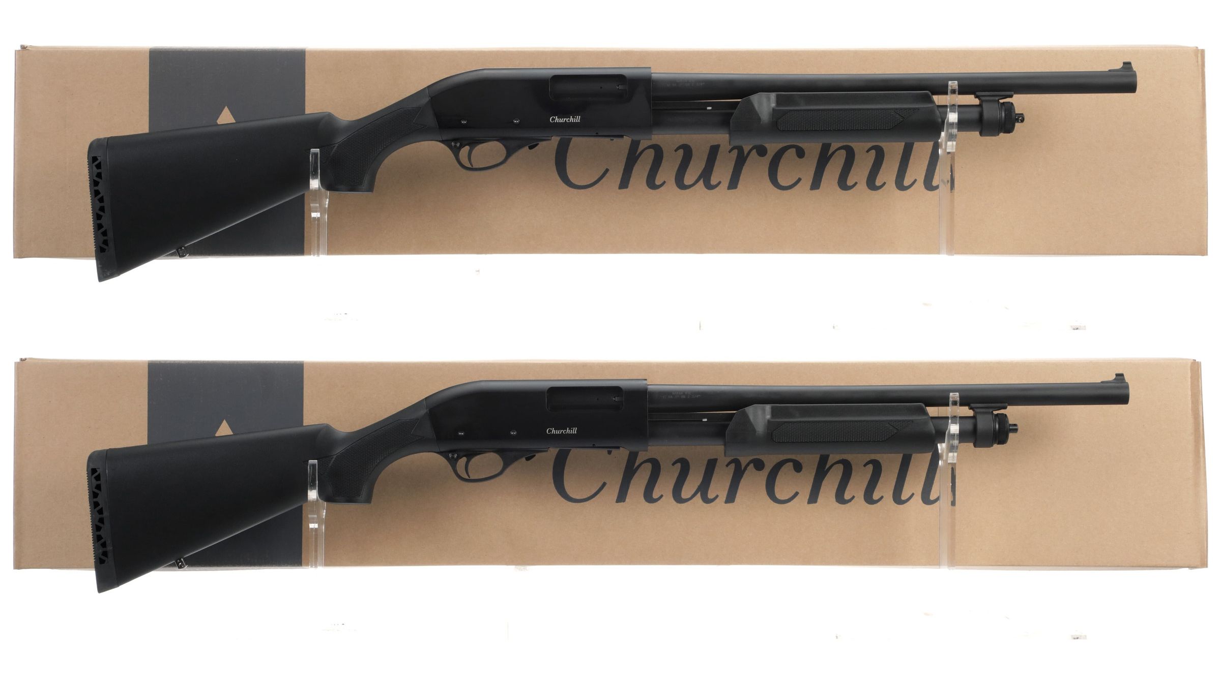 Two Akkar Model 612 Churchill Slide Action Shotguns with Boxes | Rock ...
