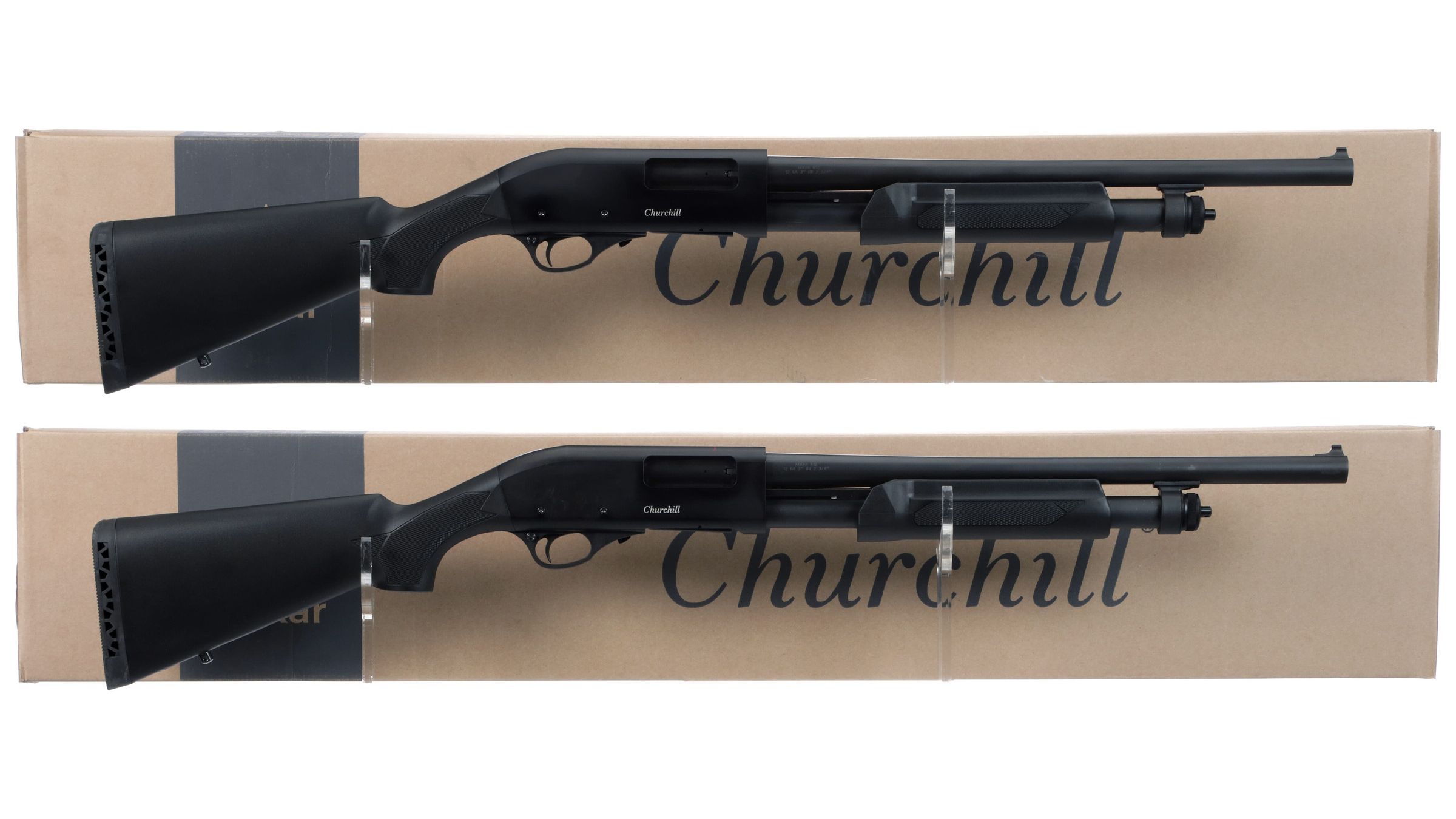 Two Akkar Model 612 Churchill Slide Action Shotguns with Boxes | Rock ...