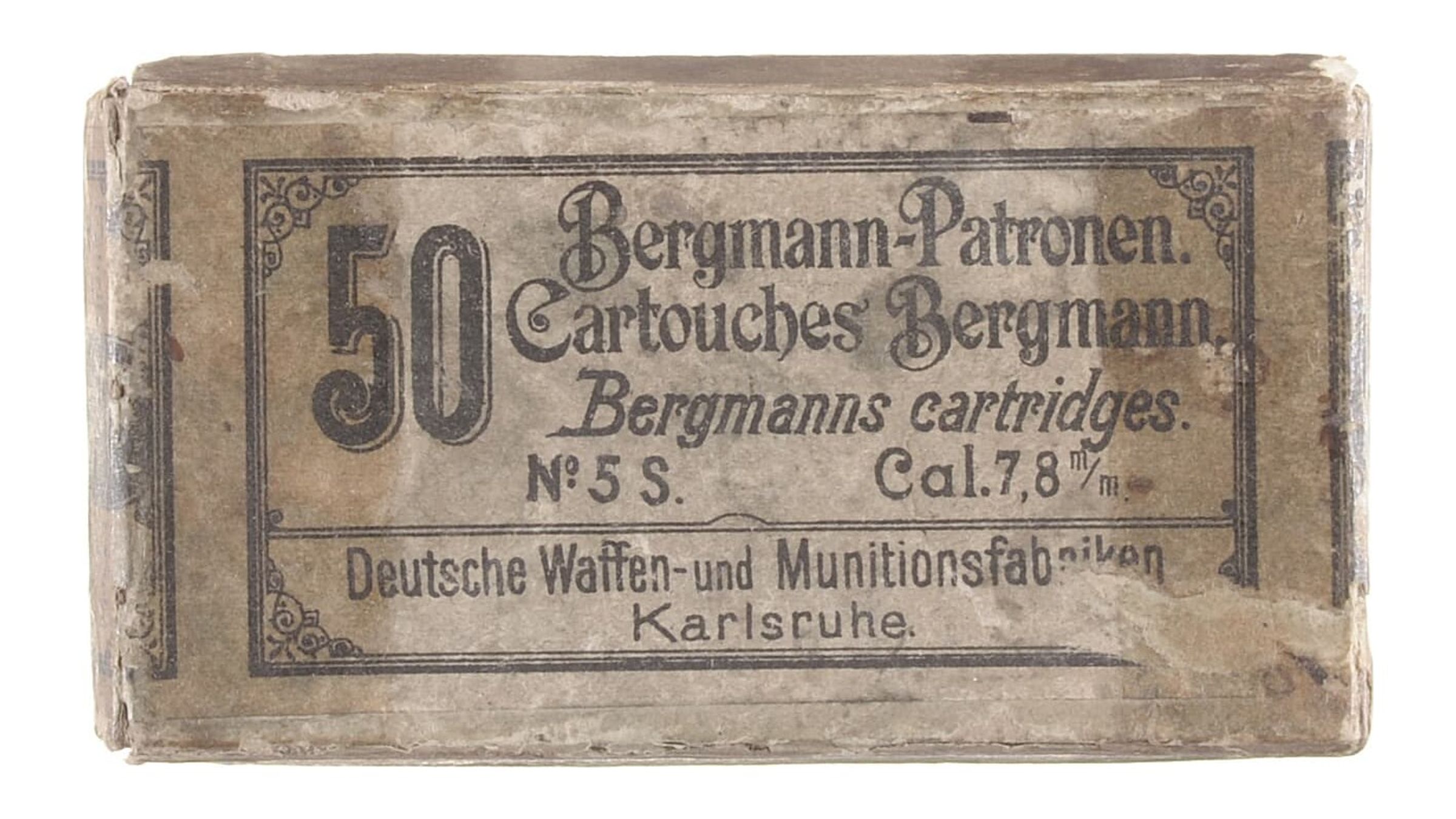 Scarce Partial Box of 7.8 Bergmann Ammunition | Rock Island Auction