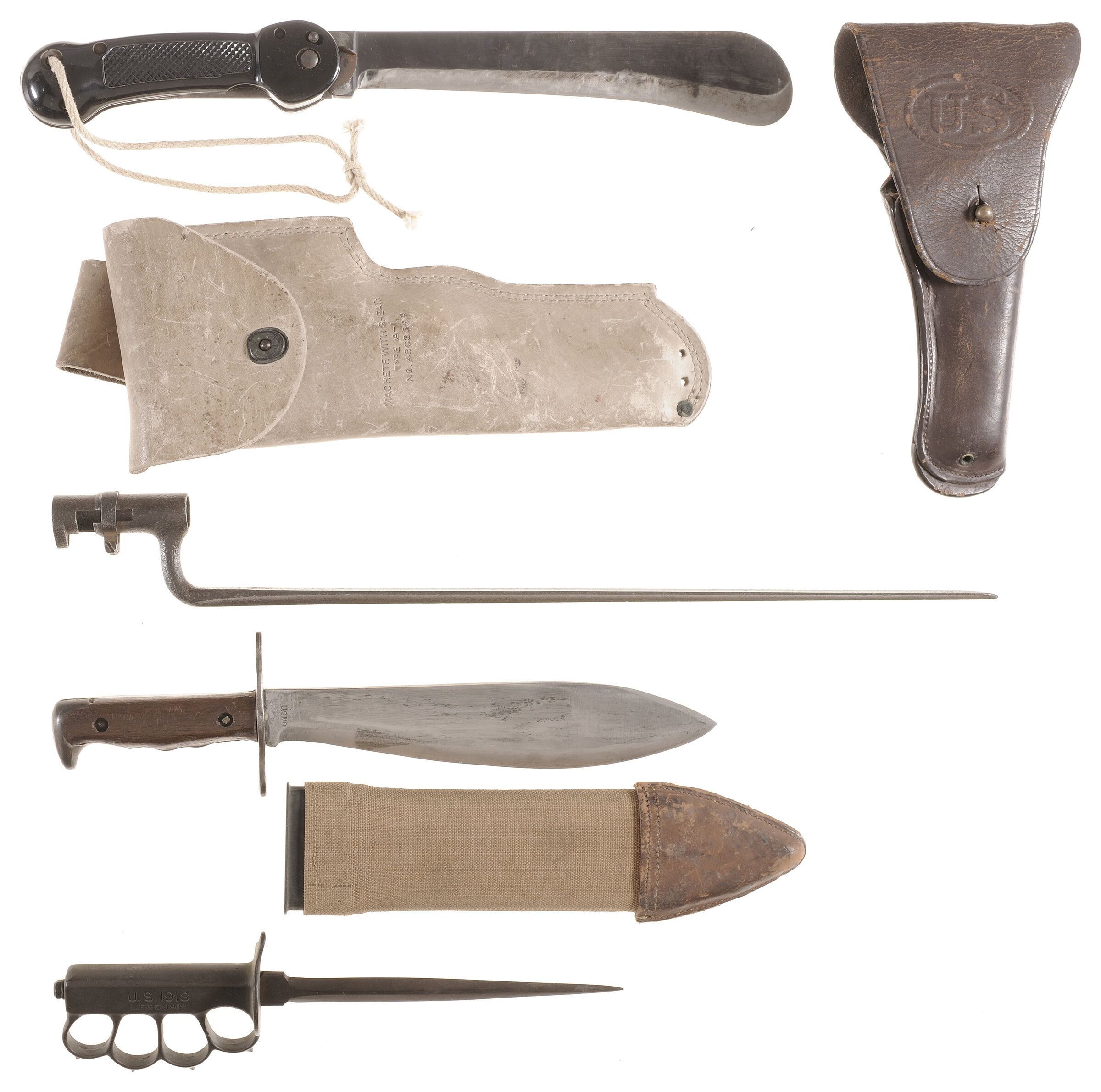 Group of Four Edged Weapons and a U.S. Marked Holster | Rock Island Auction