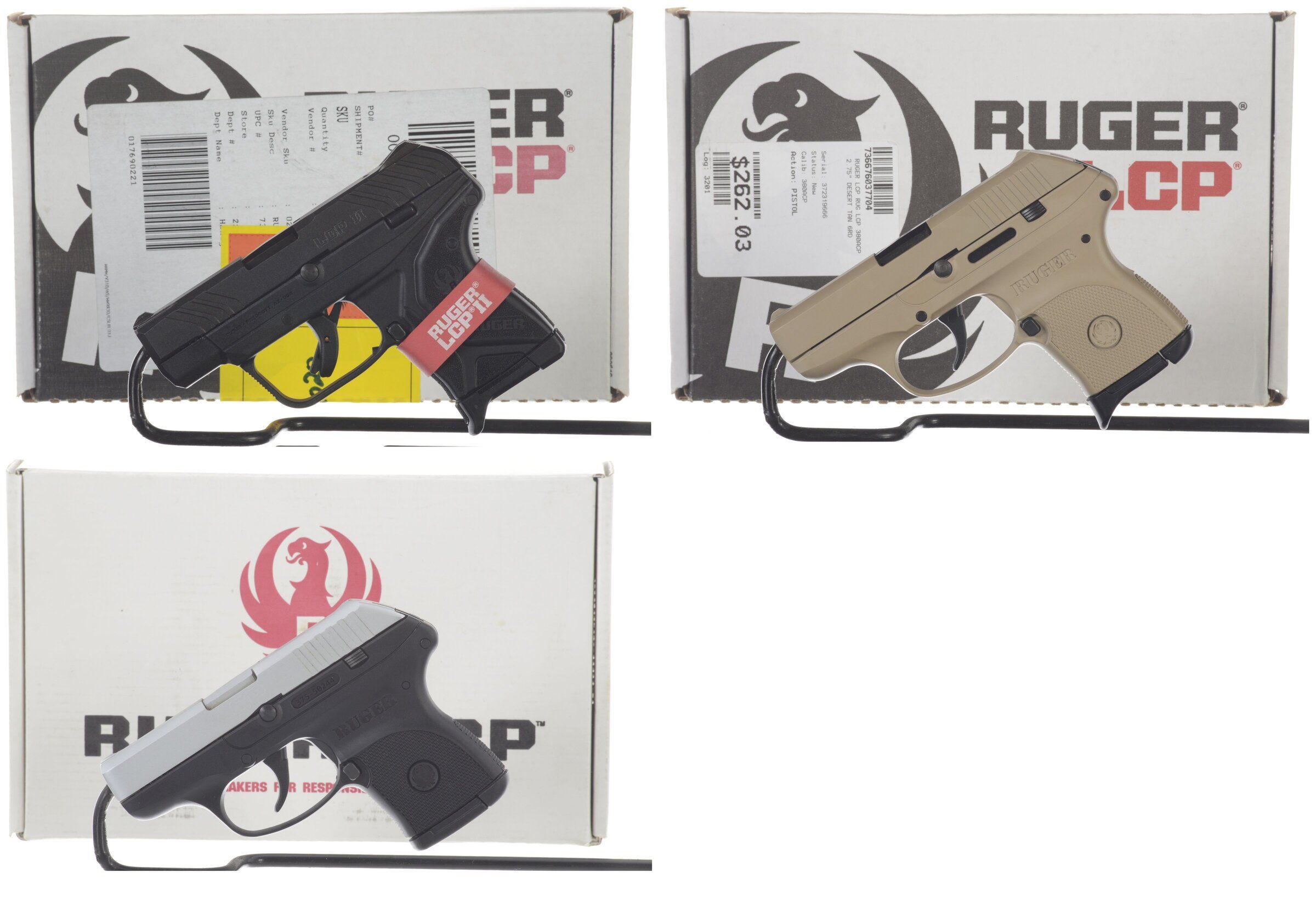 Three Ruger LCP Semi-Automatic Pistols with Boxes | Rock Island Auction