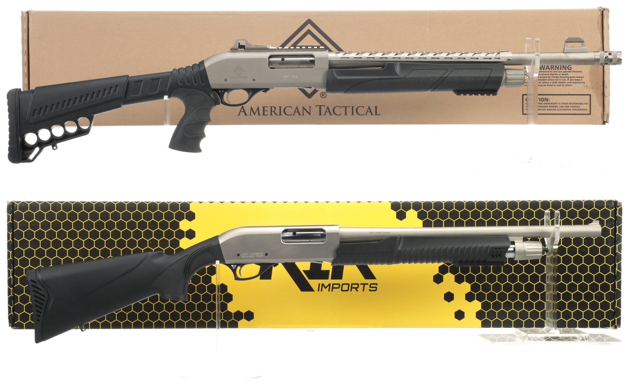 Two Slide Action Shotguns with Boxes | Rock Island Auction