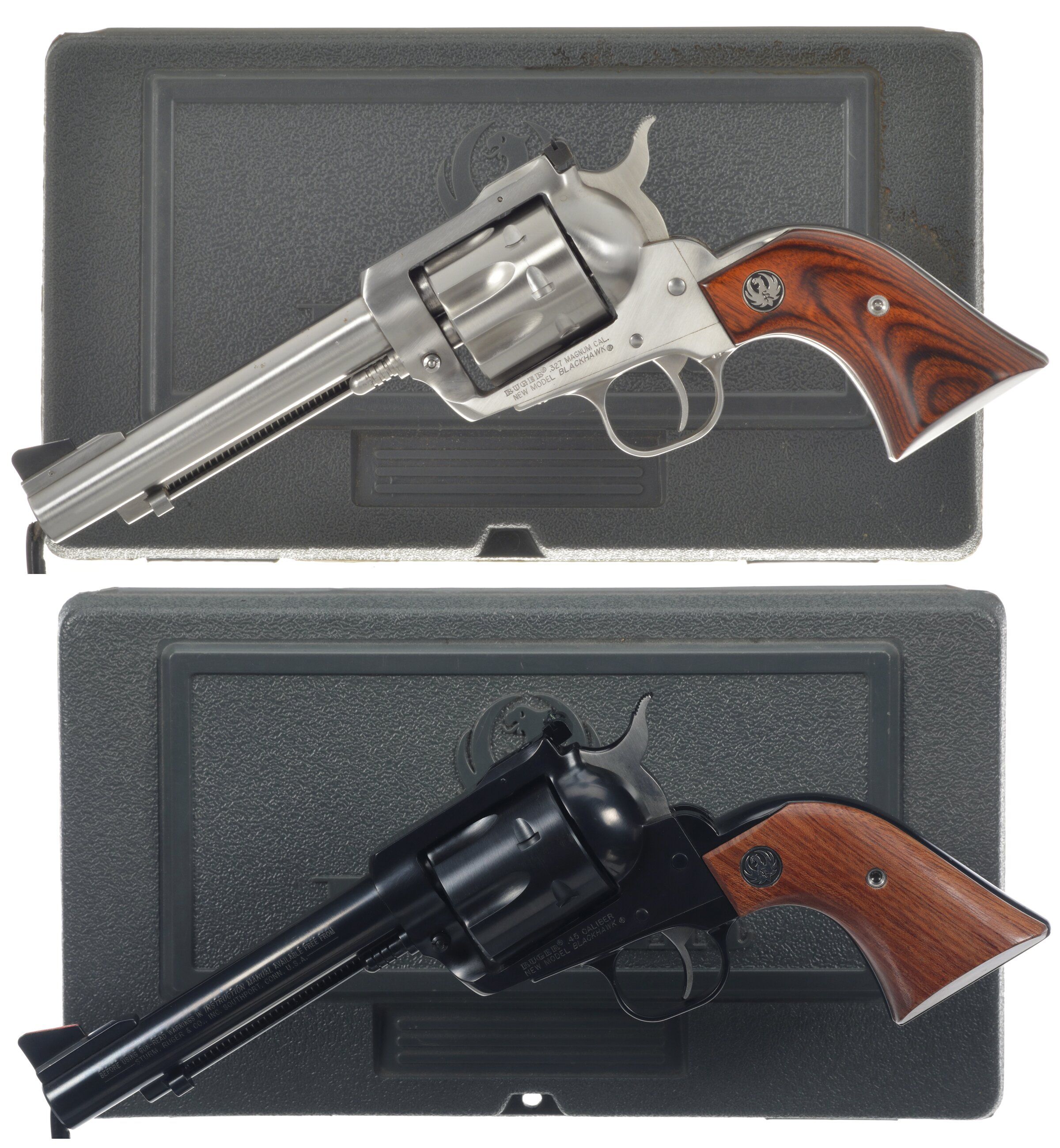 Two Ruger New Model Blackhawk Single Action Revolvers with Cases | Rock ...