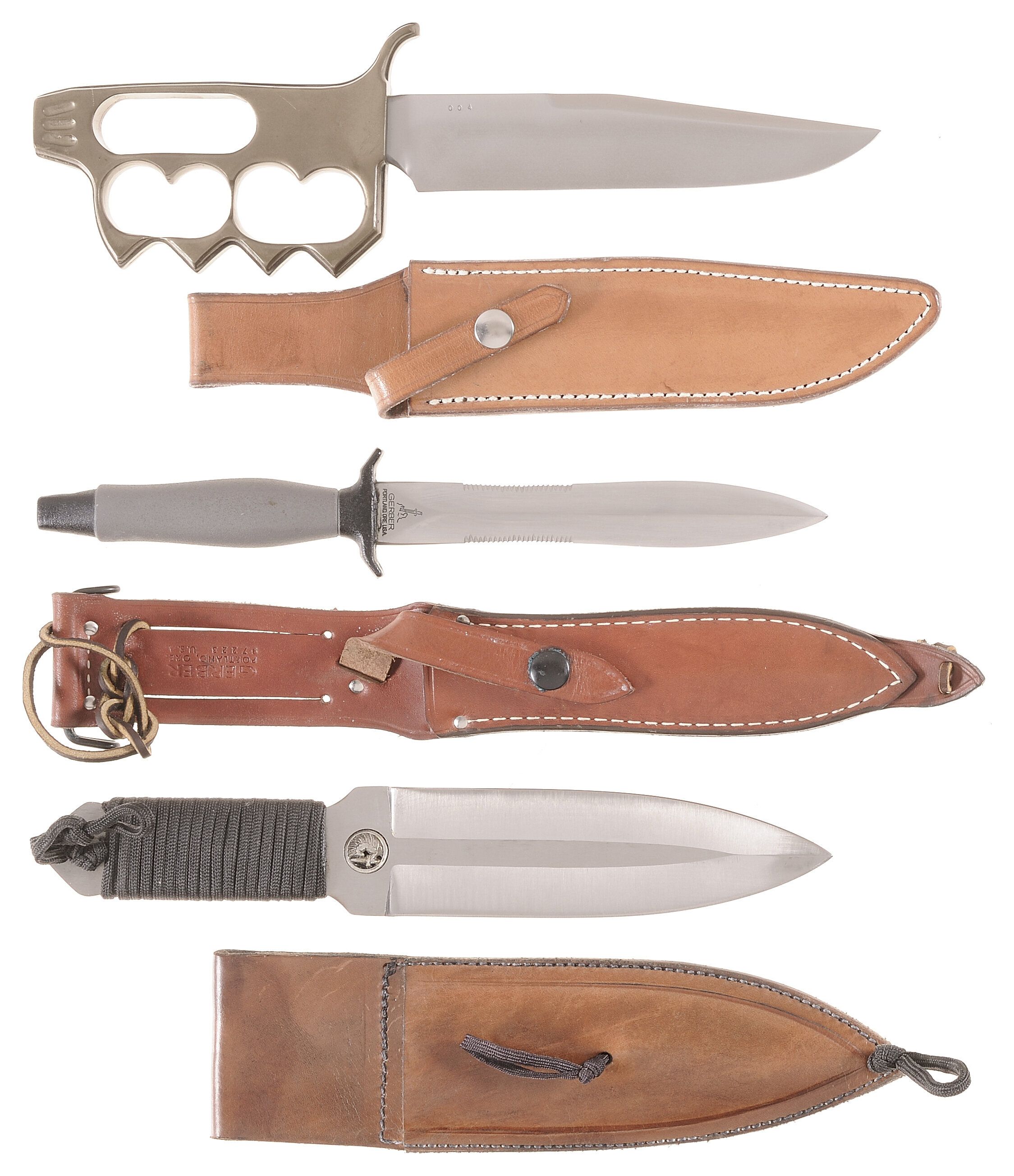 Group of Three Knives with Sheaths | Rock Island Auction