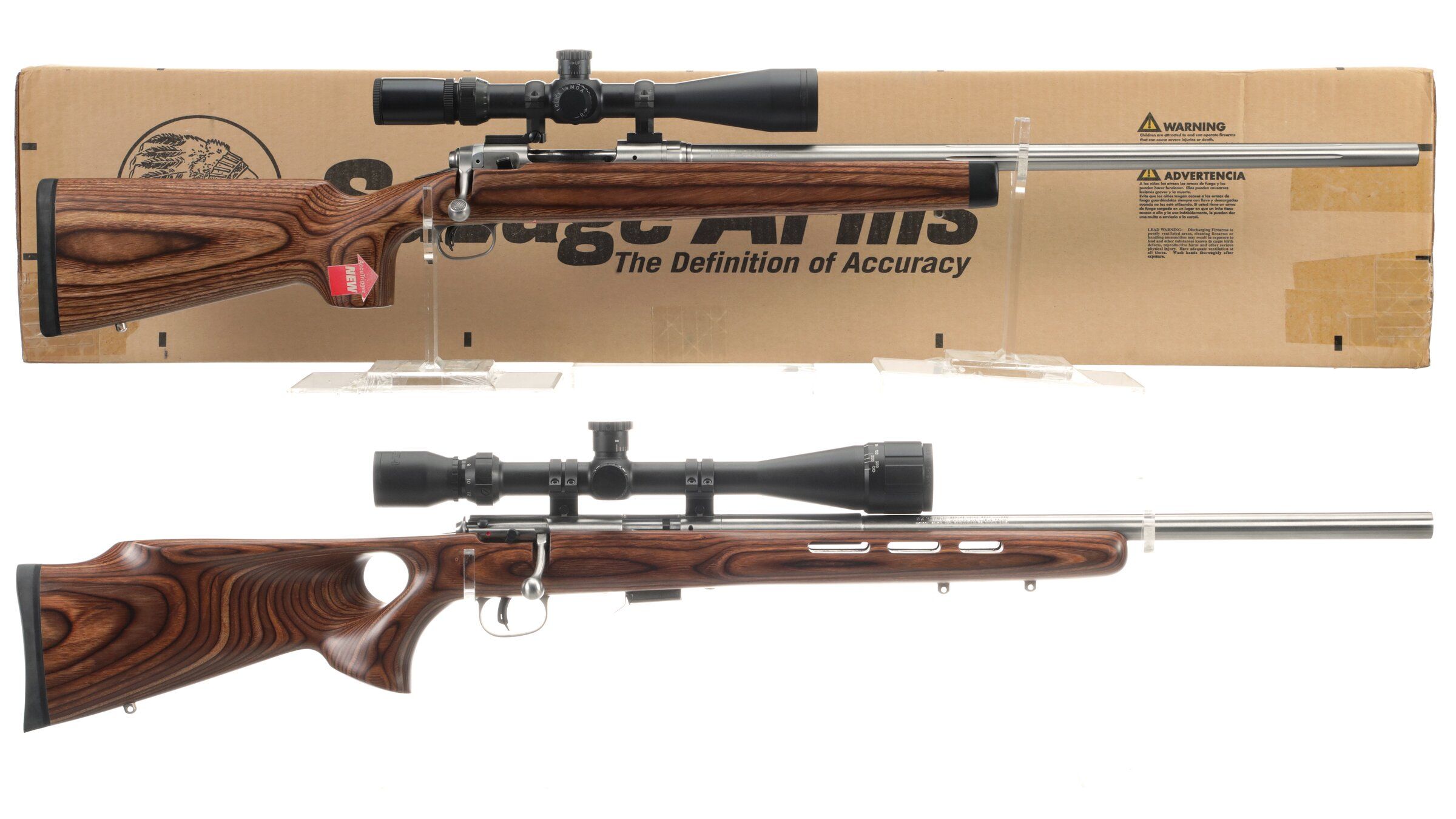 Two Savage Arms Bolt Action Rifles with Scopes and Boxes | Rock Island ...