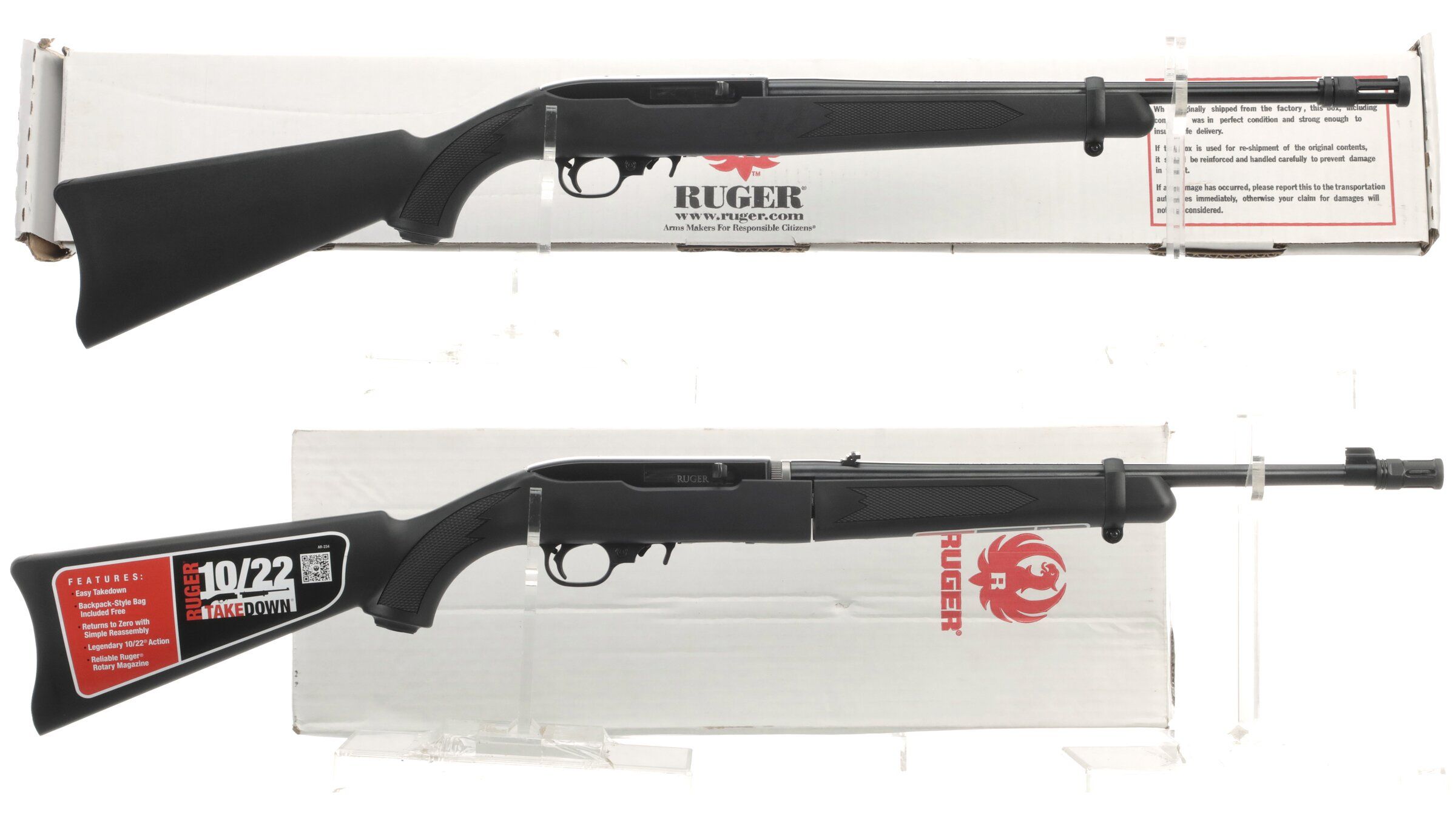 Two Ruger Model 10/22 Semi-Automatic Rifles with Boxes | Rock Island ...