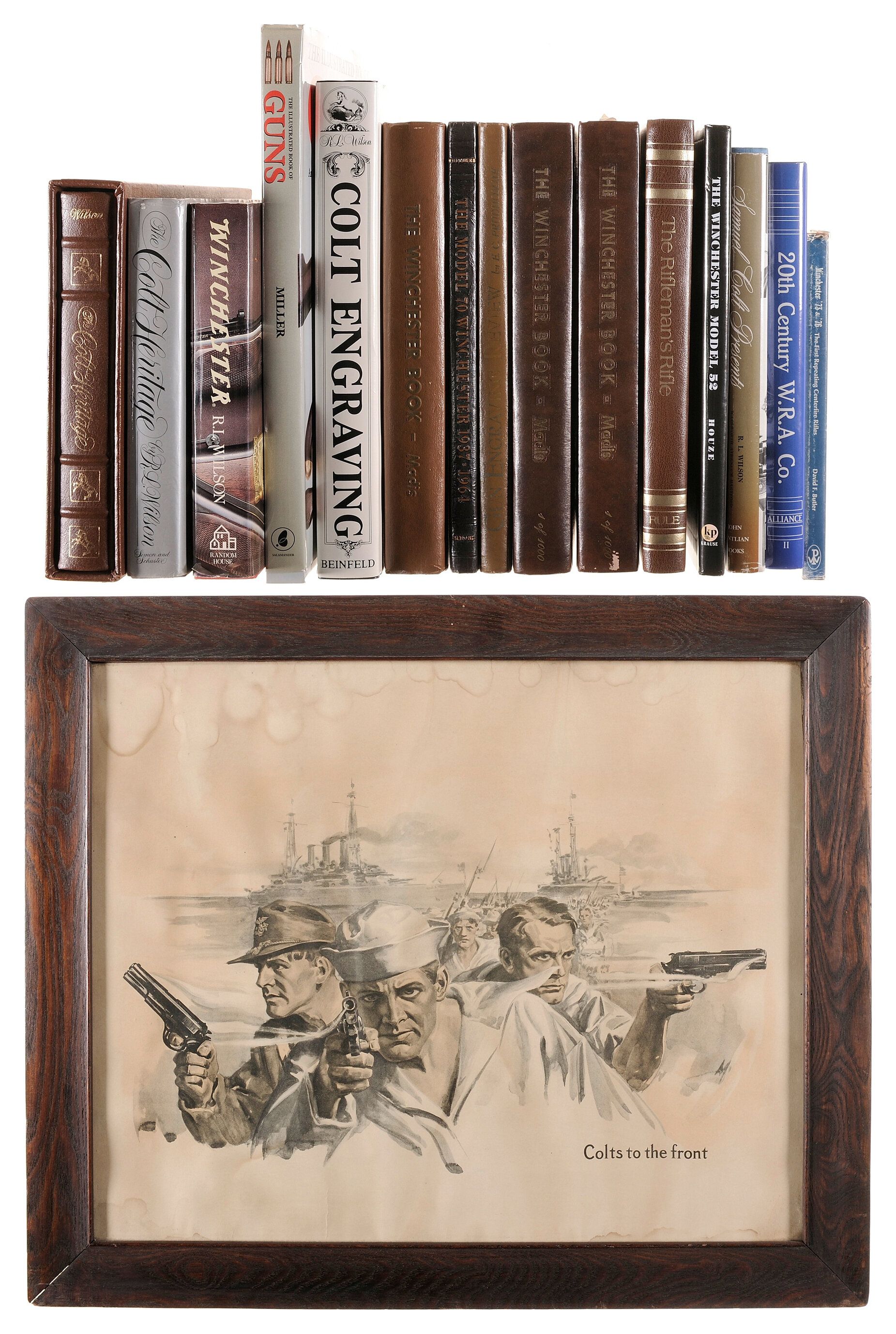 Framed Colt Print with Various Firearm Related Books | Rock Island Auction