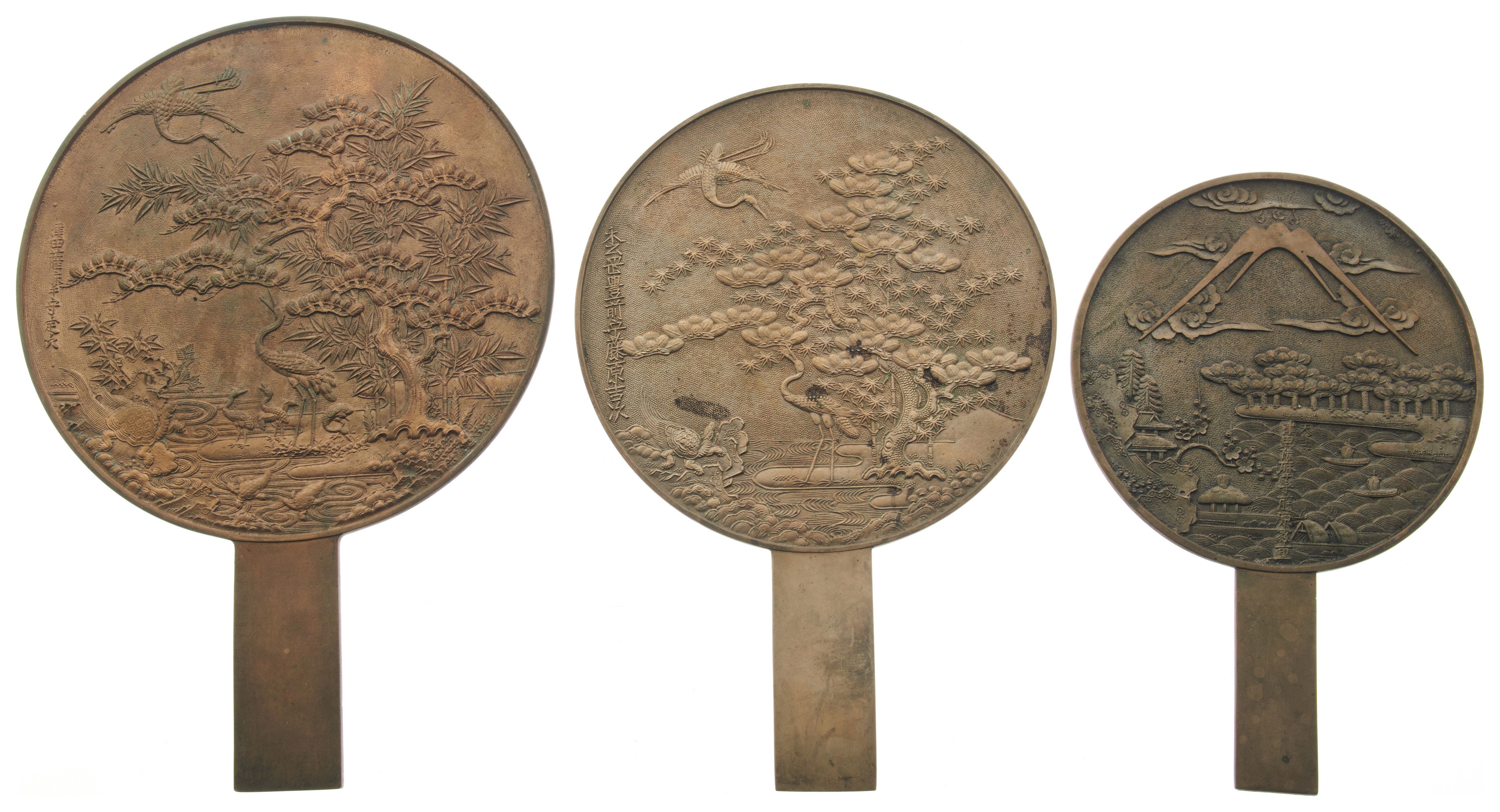Antique Style Japanese Bronze Mirrors or Hand Fans | Rock Island Auction