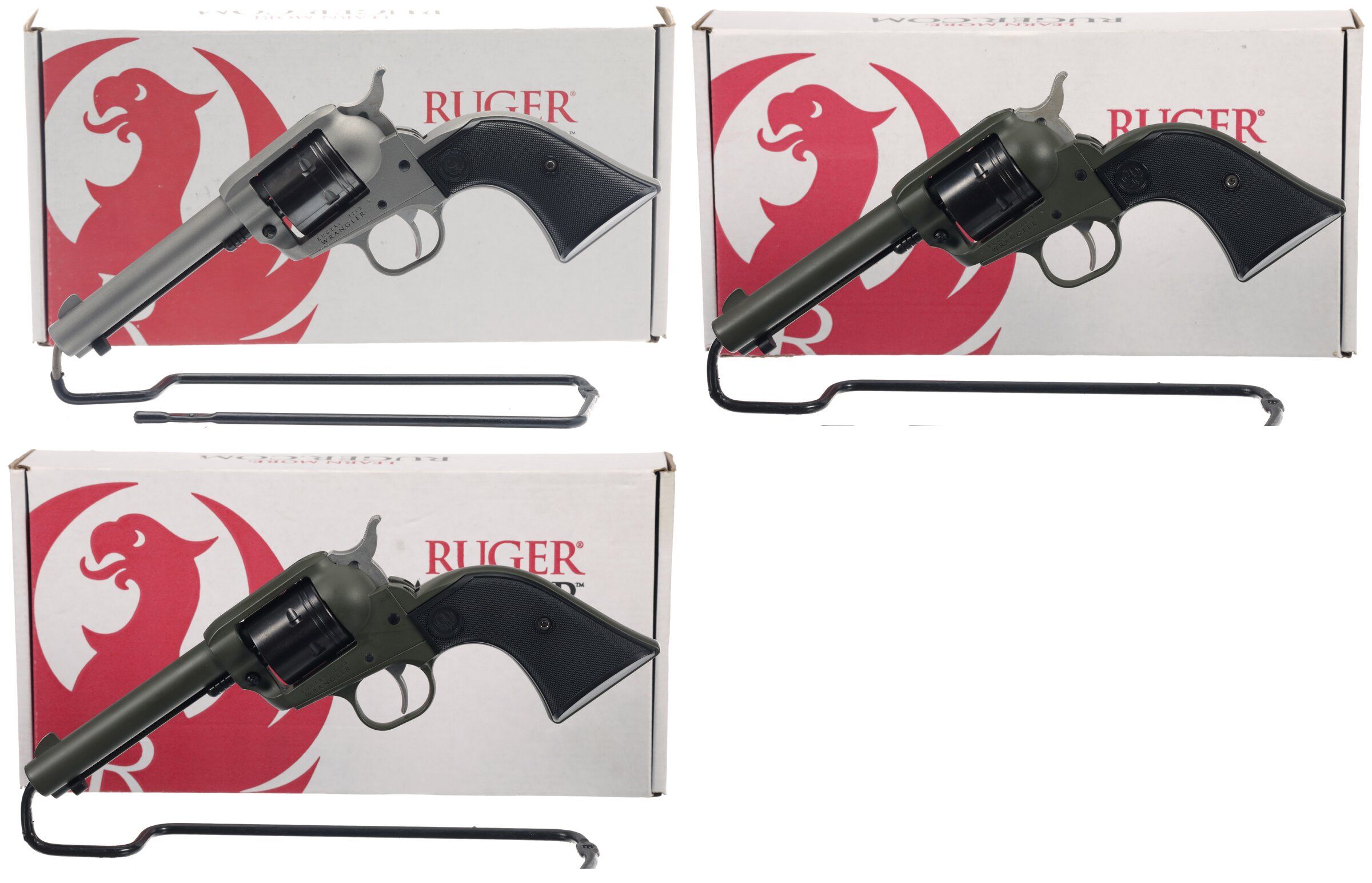 Three Ruger Wrangler Single Action Revolvers with Boxes | Rock Island ...