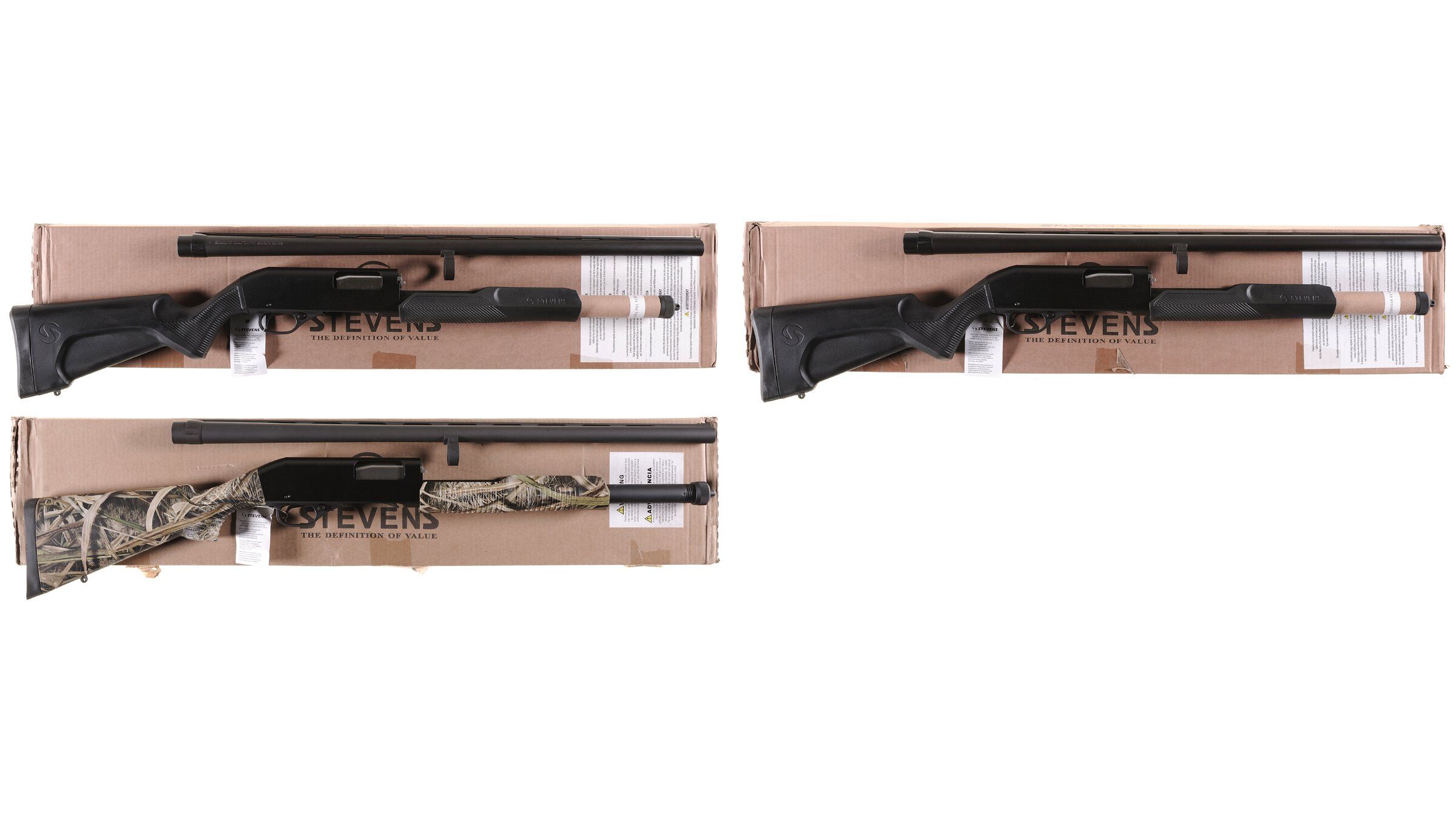 Three Stevens Model 320 Slide Action Shotguns with Boxes | Rock Island ...