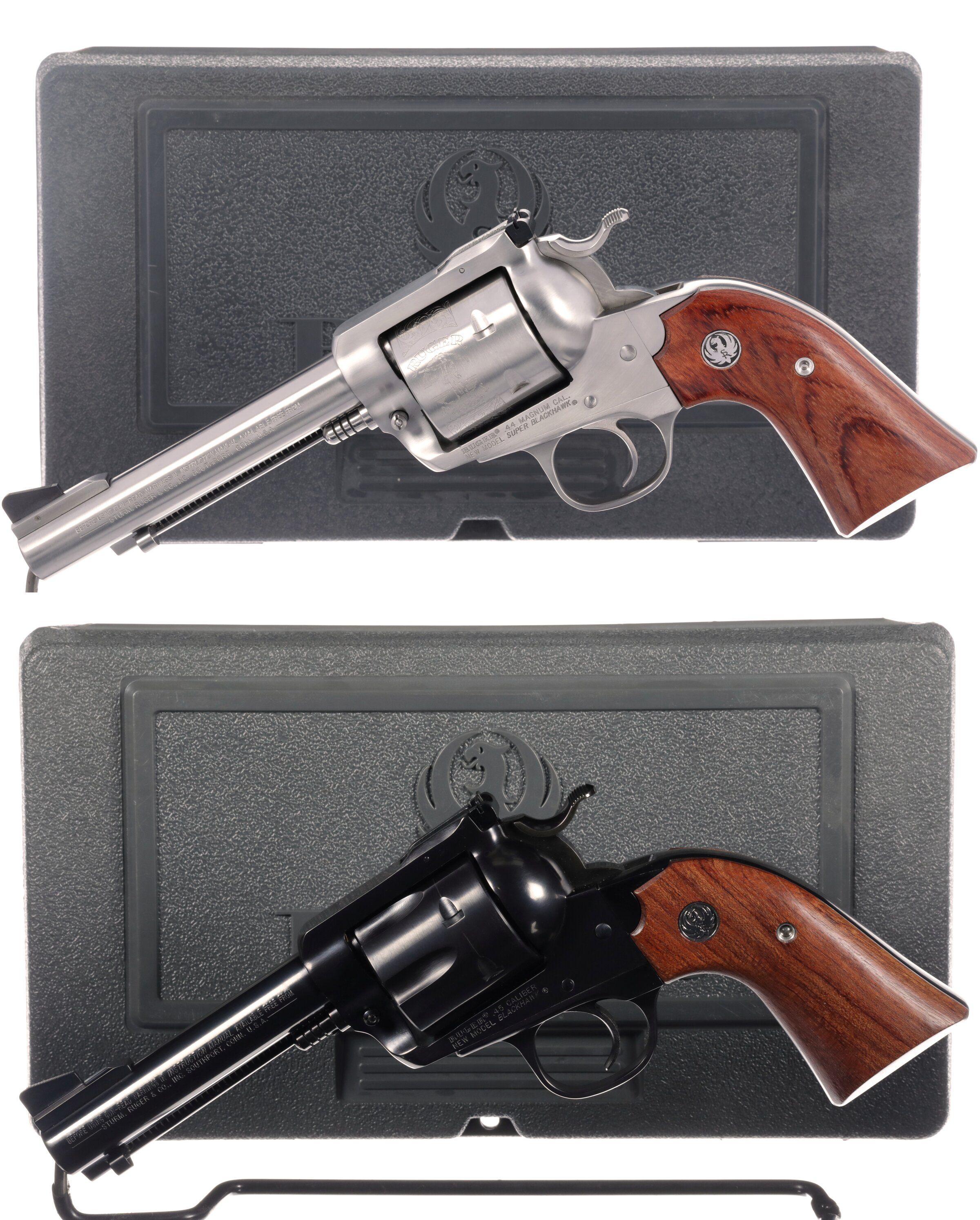 Two Ruger Blackhawk Bisley Single Action Revolvers with Cases | Rock ...