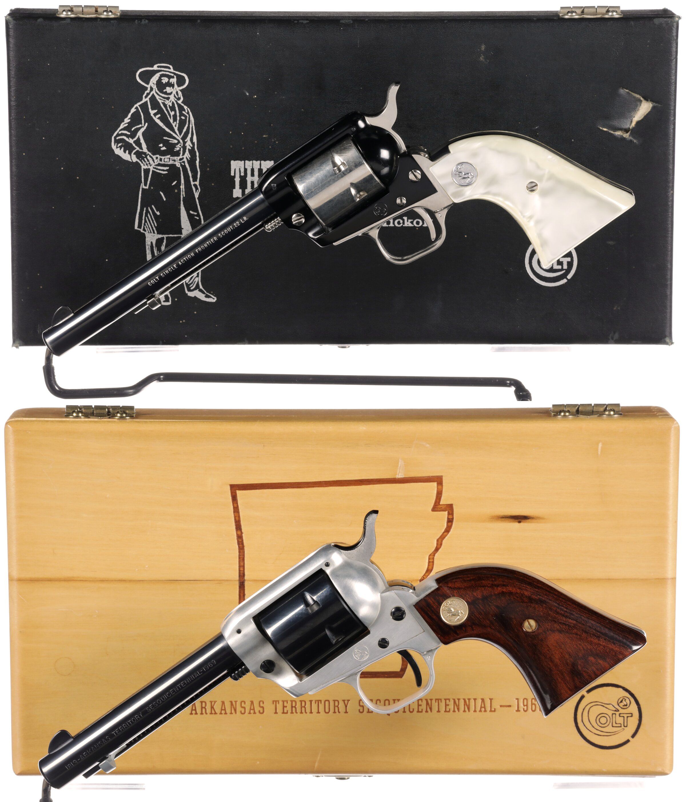 Two Colt Single Action Frontier Scout Revolvers with Cases | Rock ...