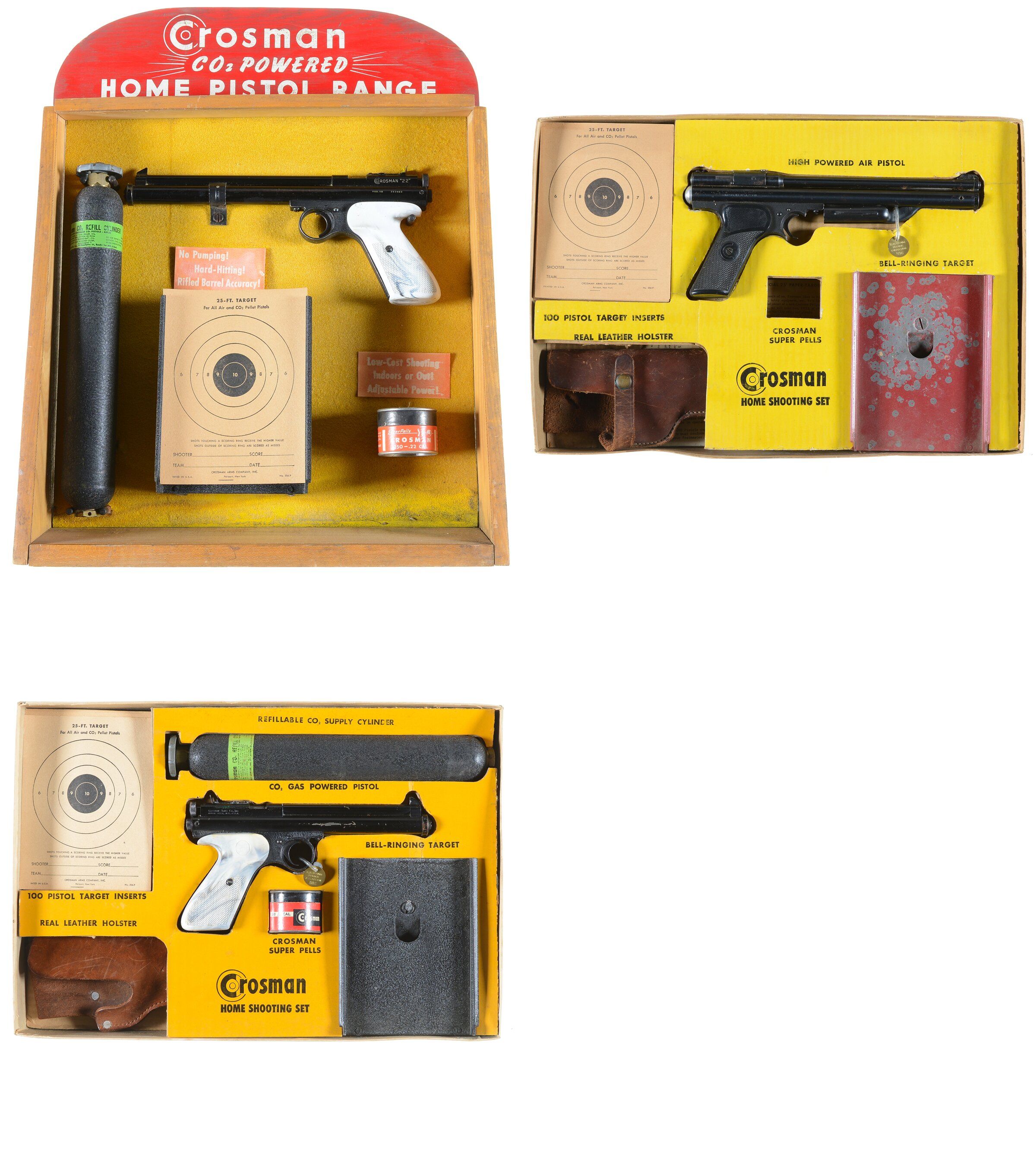 Three Crosman Single Shot Air-Pistols with Home Shooting Sets | Rock ...