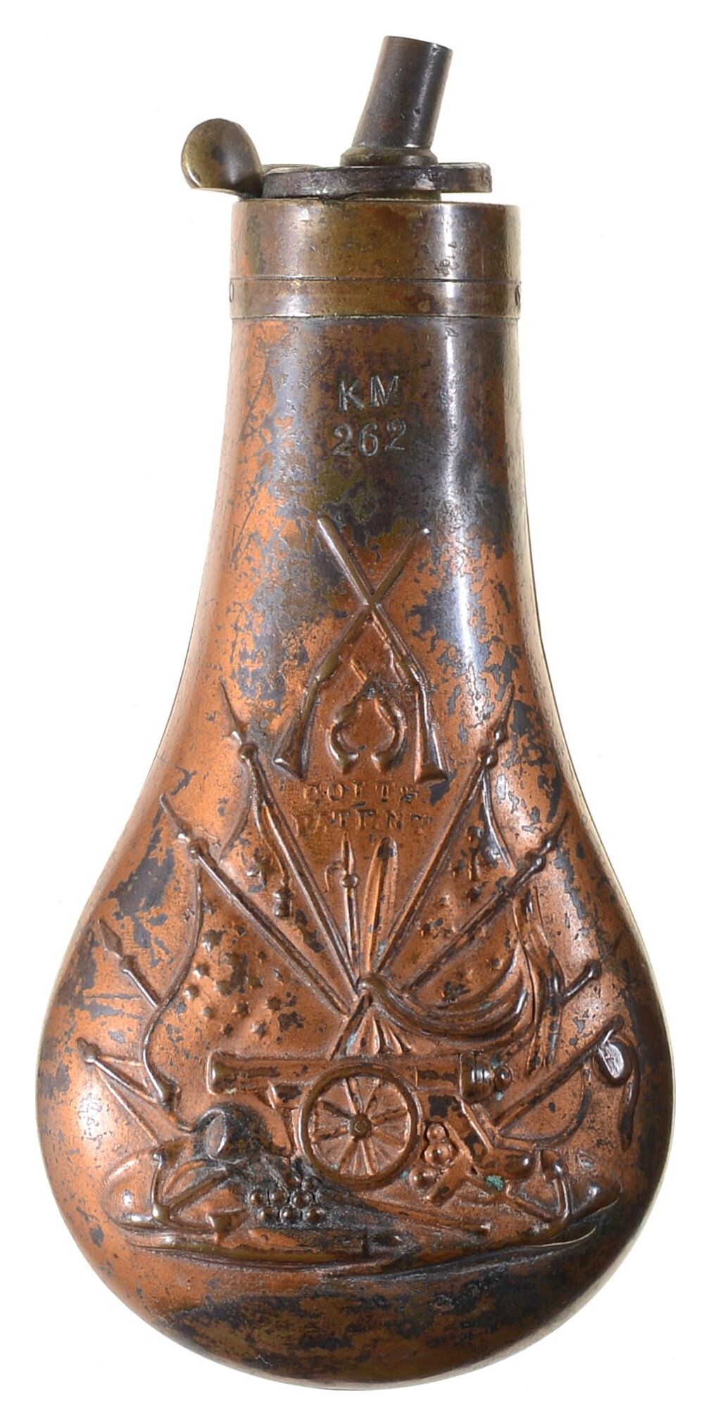 KM Marked Colt's Patent Brass Powder Flask | Rock Island Auction