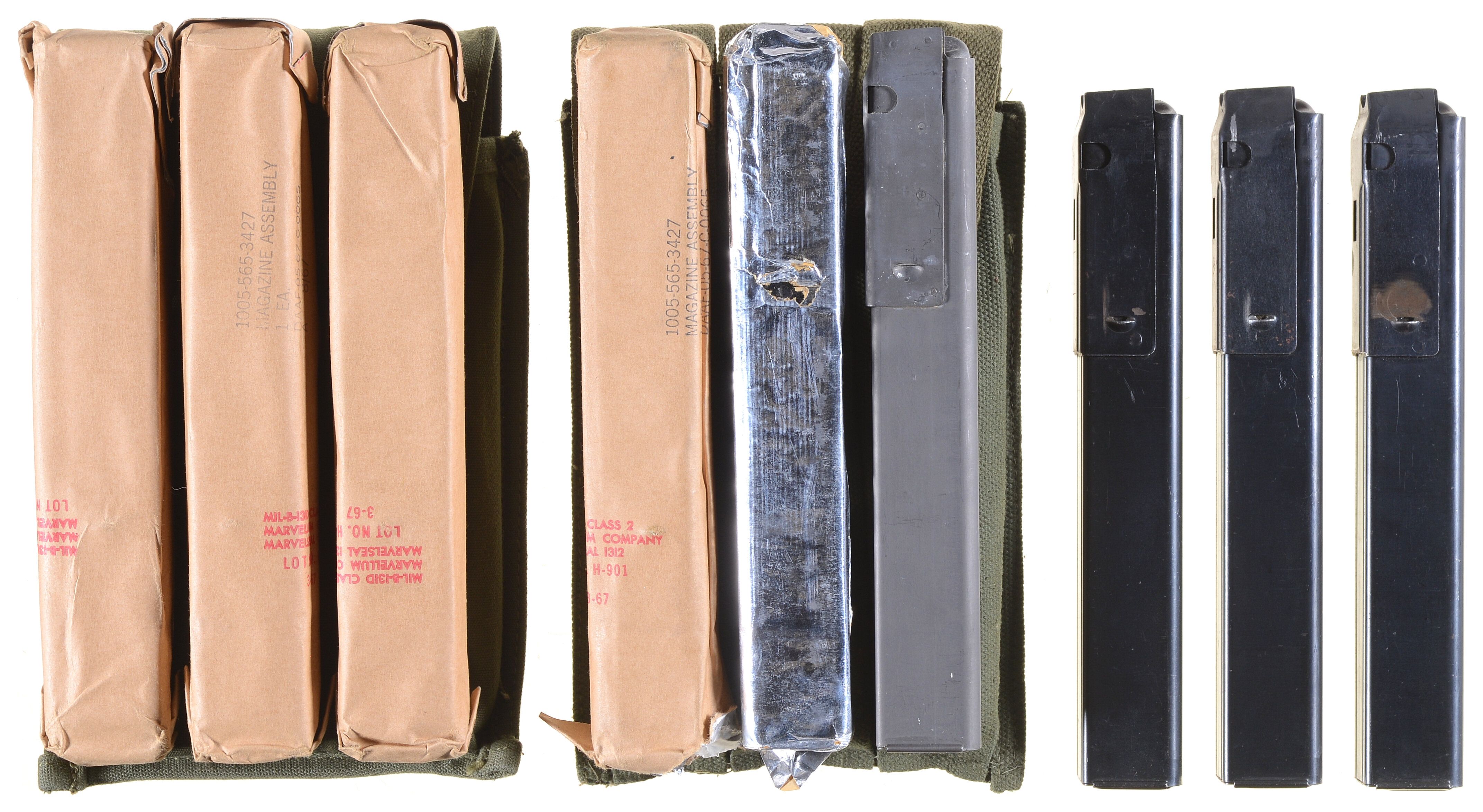 Group of Nine M3 "Grease Gun" Magazines and Magazine Pouches | Rock ...