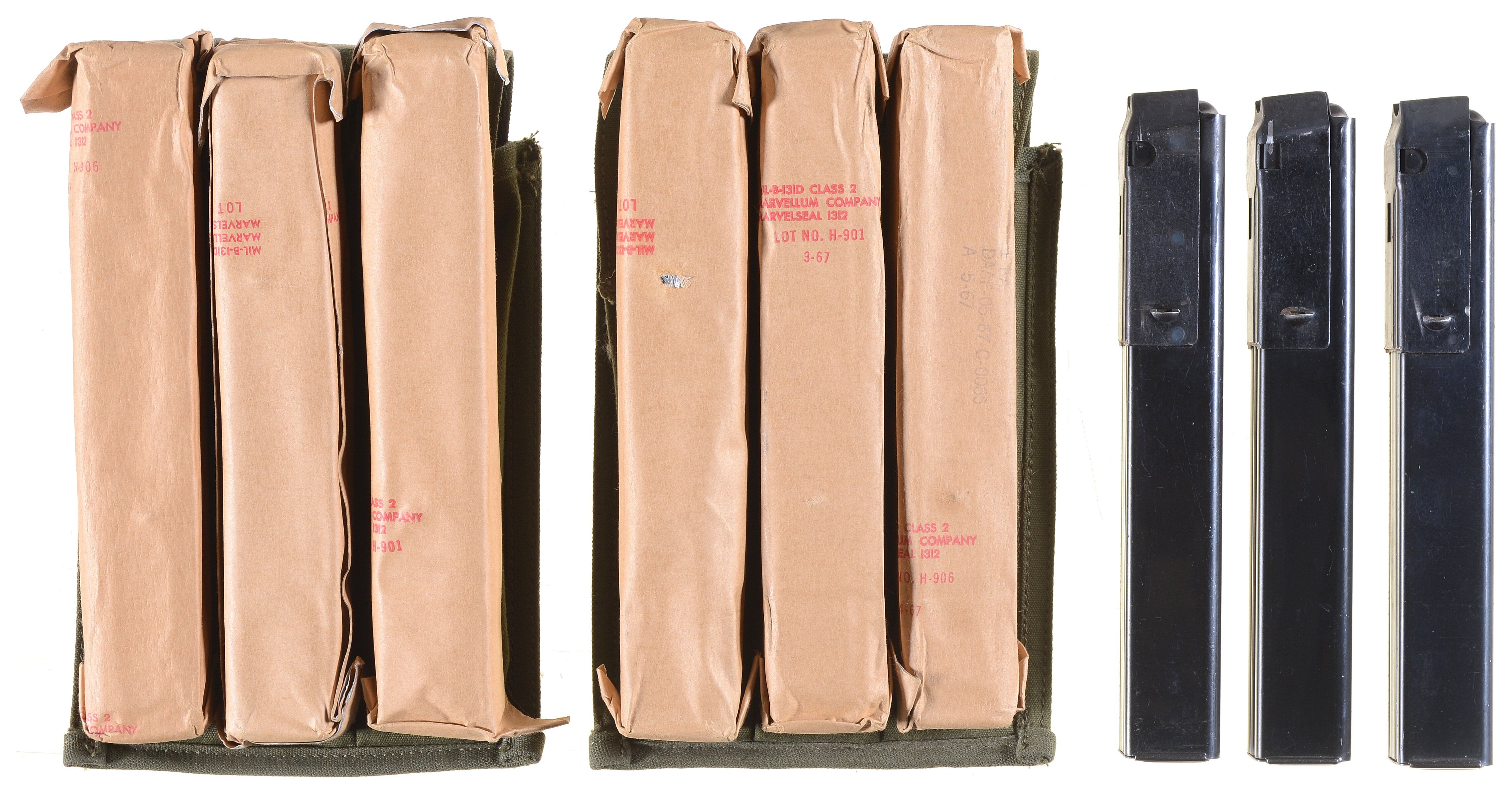 Group of Nine M3 "Grease Gun" Magazines and Magazine Pouches | Rock ...