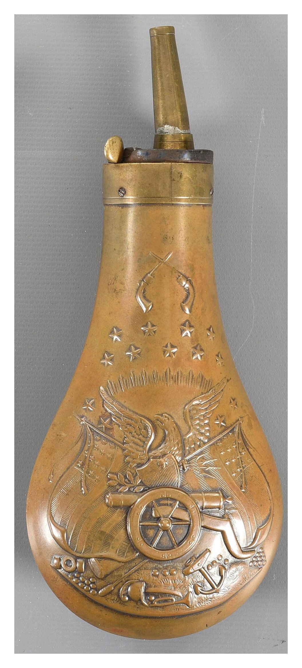Double Sided Patriotic American Eagle Powder Flask | Rock Island Auction