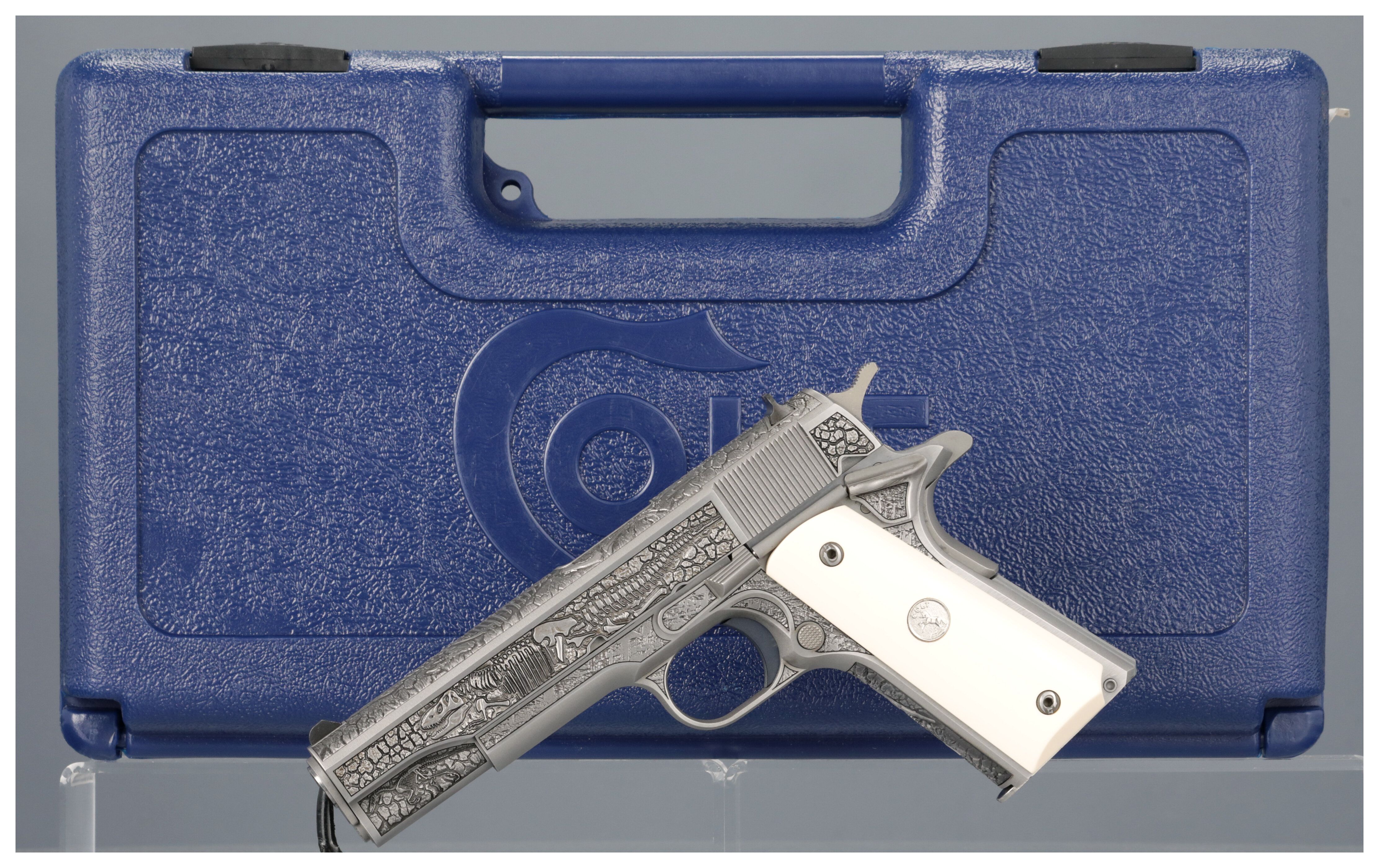 Engraved Colt Government Model "The Dinosaur-Meteorite" Pistol | Rock ...