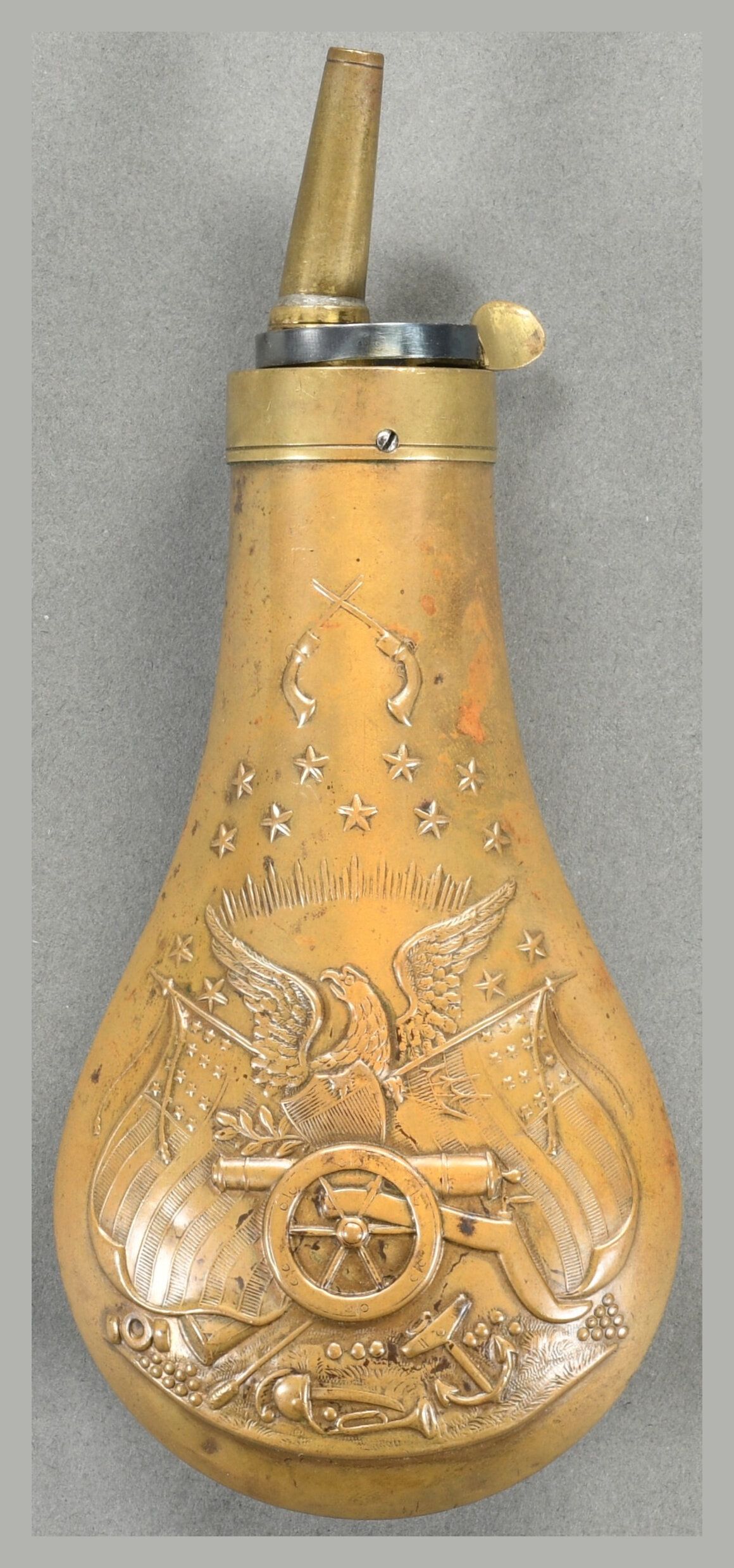 Double Sided Stand of Arms Navy Size Powder Flask | Rock Island Auction