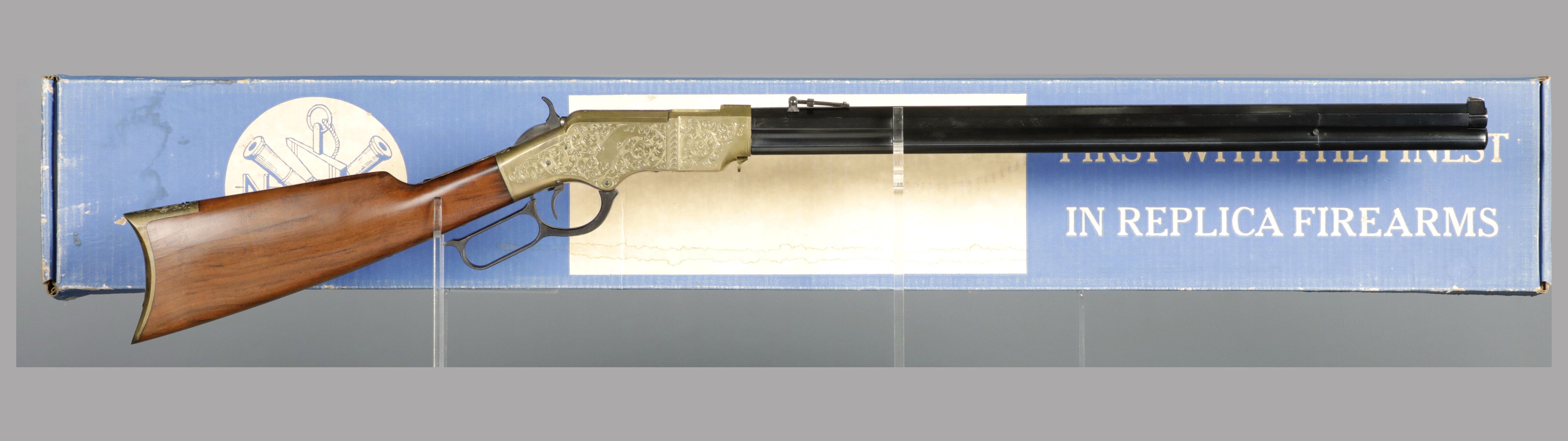 Engraved Navy Arms Henry Lever Action Rifle with Box | Rock Island Auction