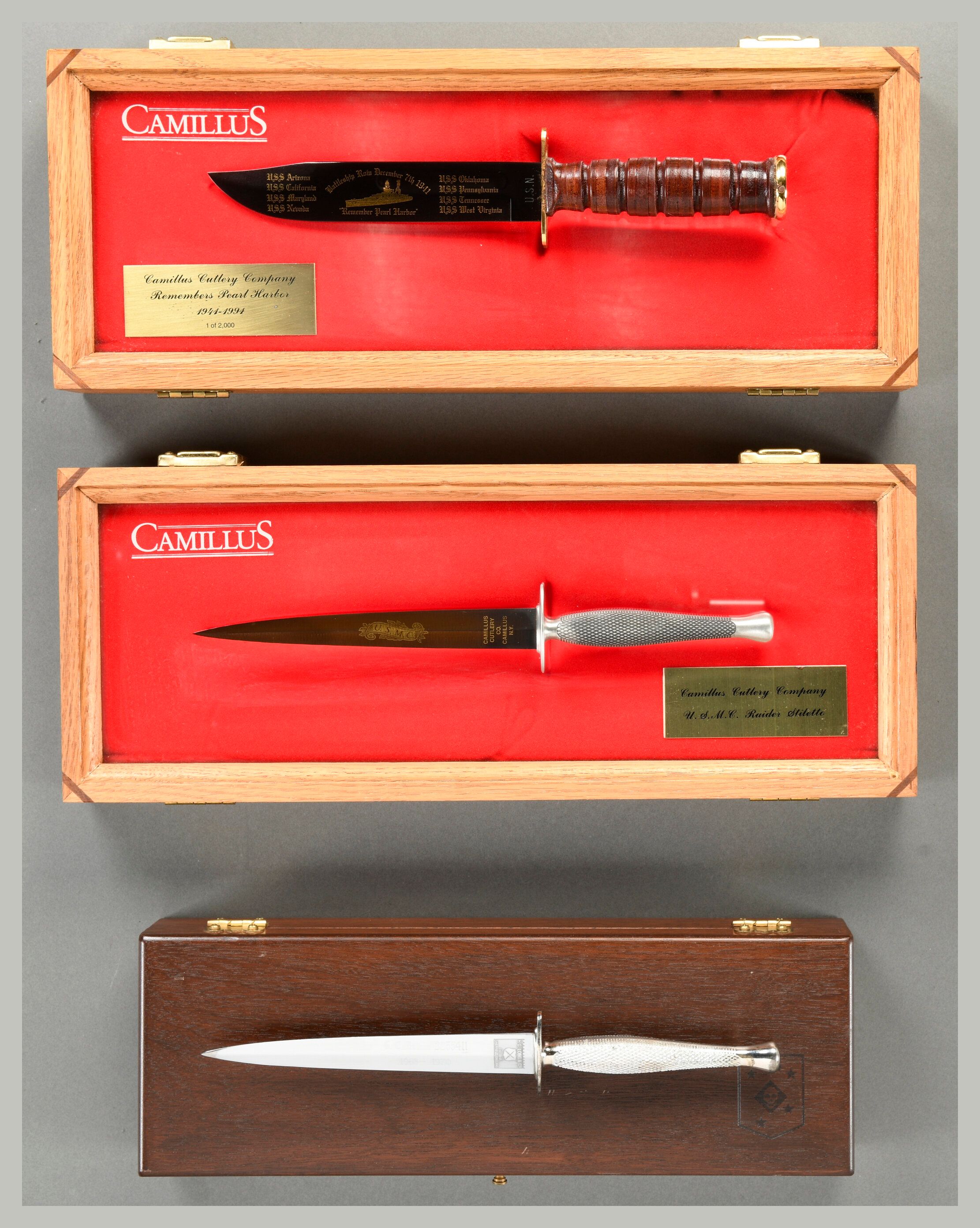 Three United States Military Commemorative Knives with Cases | Rock ...