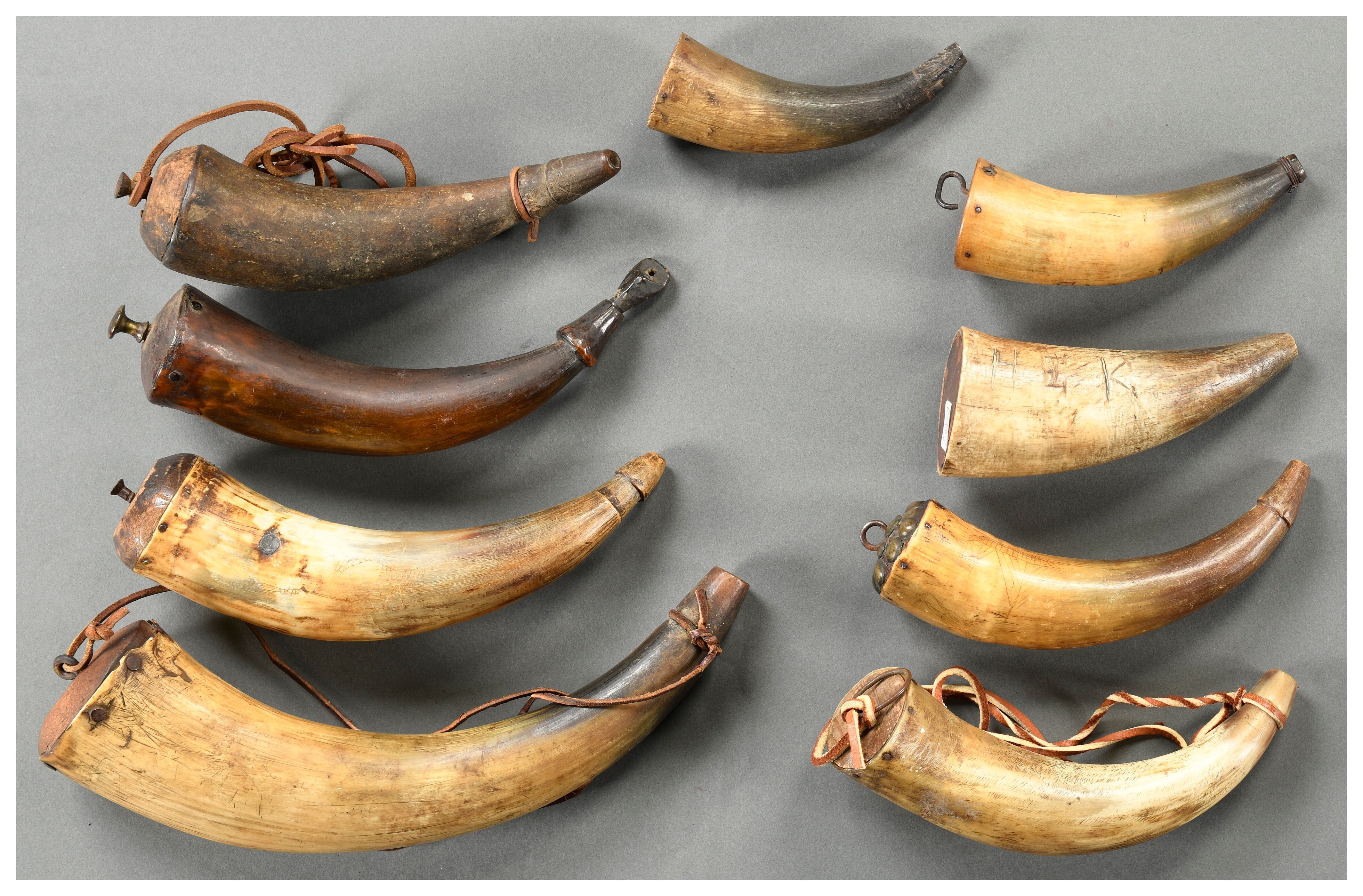 Nine Various Sized Powder Horns | Rock Island Auction