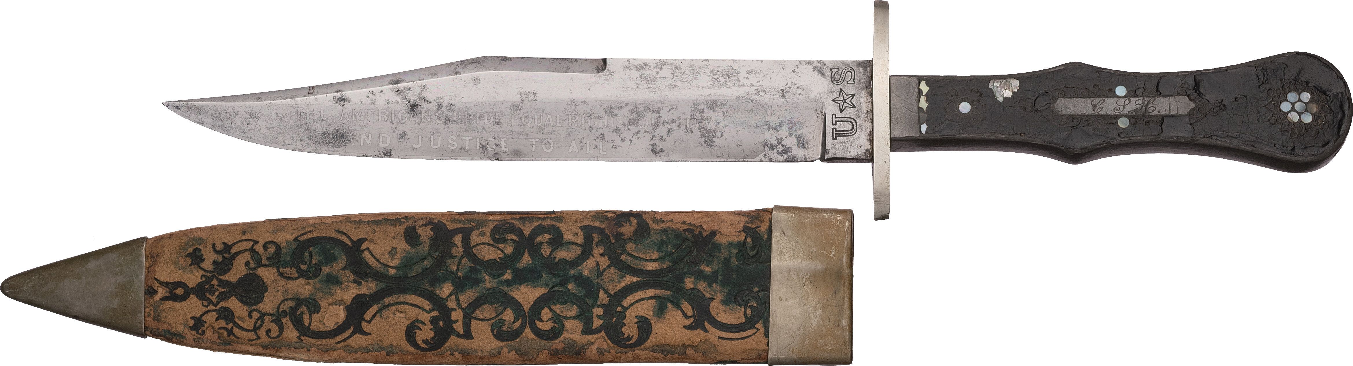 Etched and Inscribed "US" Marked Bowie Knife with Sheath | Rock Island ...