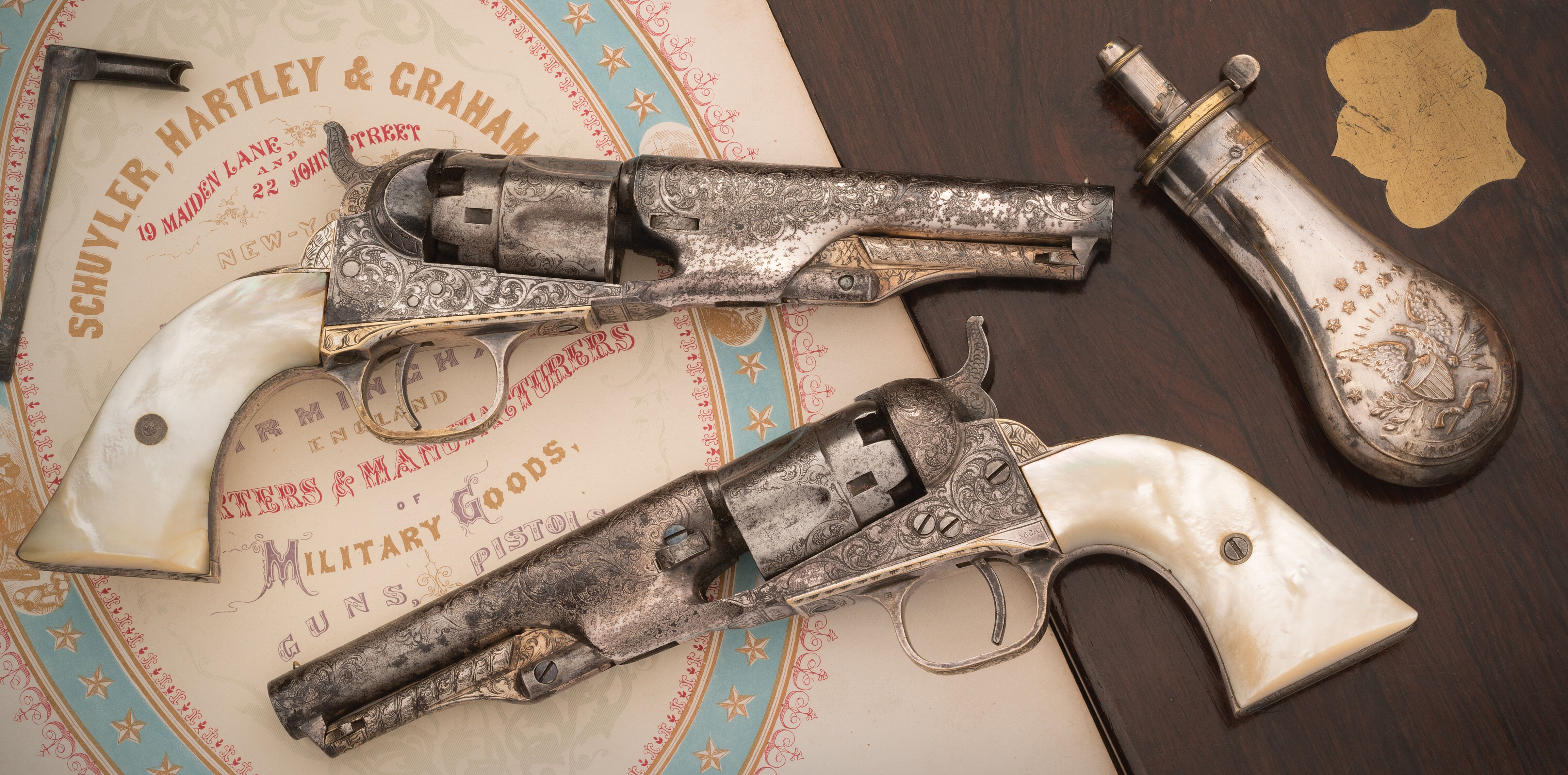 Cased Pair Of New York Engraved Colt Model 1862 Police Revolvers Rock