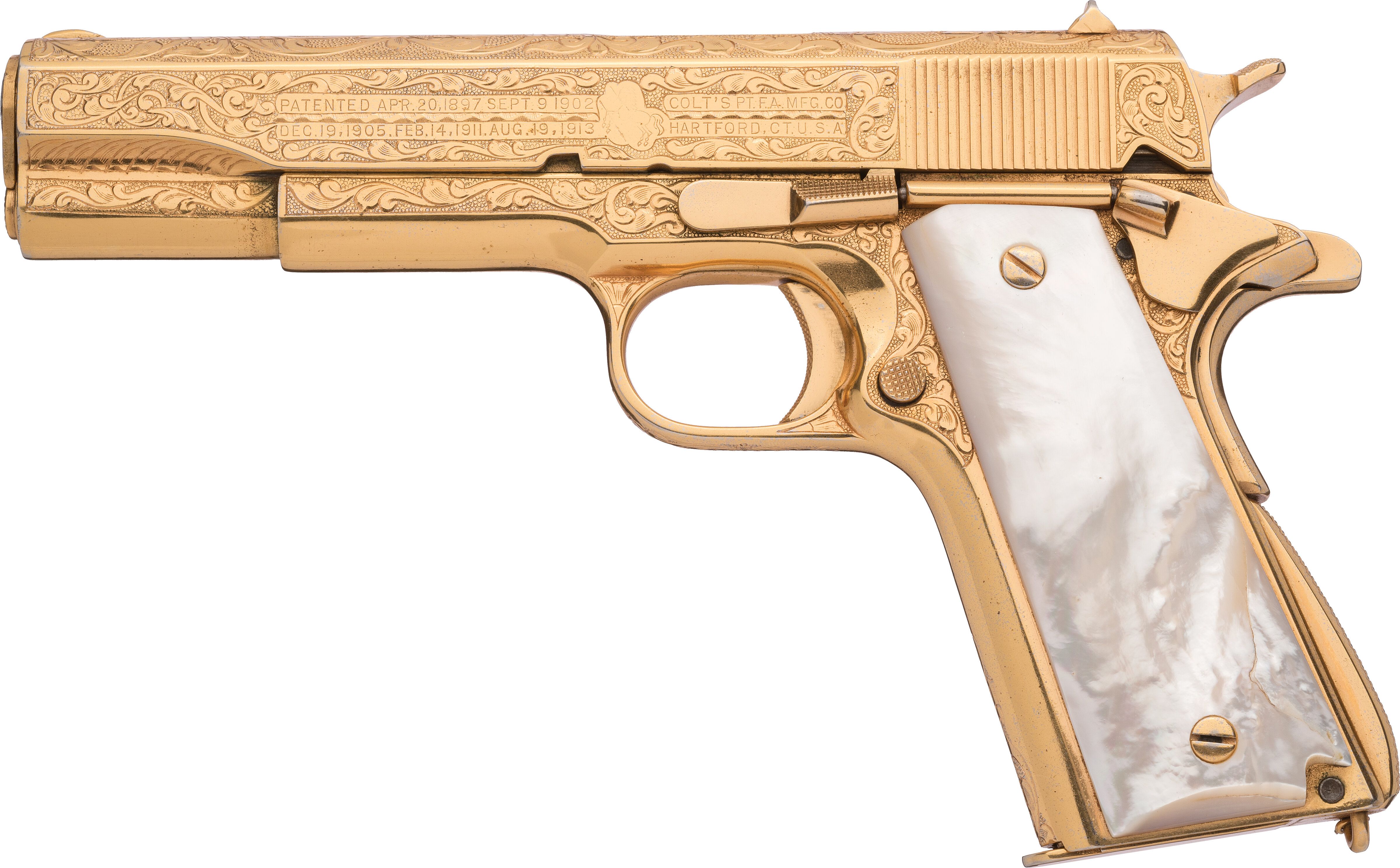 Engraved Gold Plated Colt Model 1911A1 Semi-Automatic Pistol | Rock ...