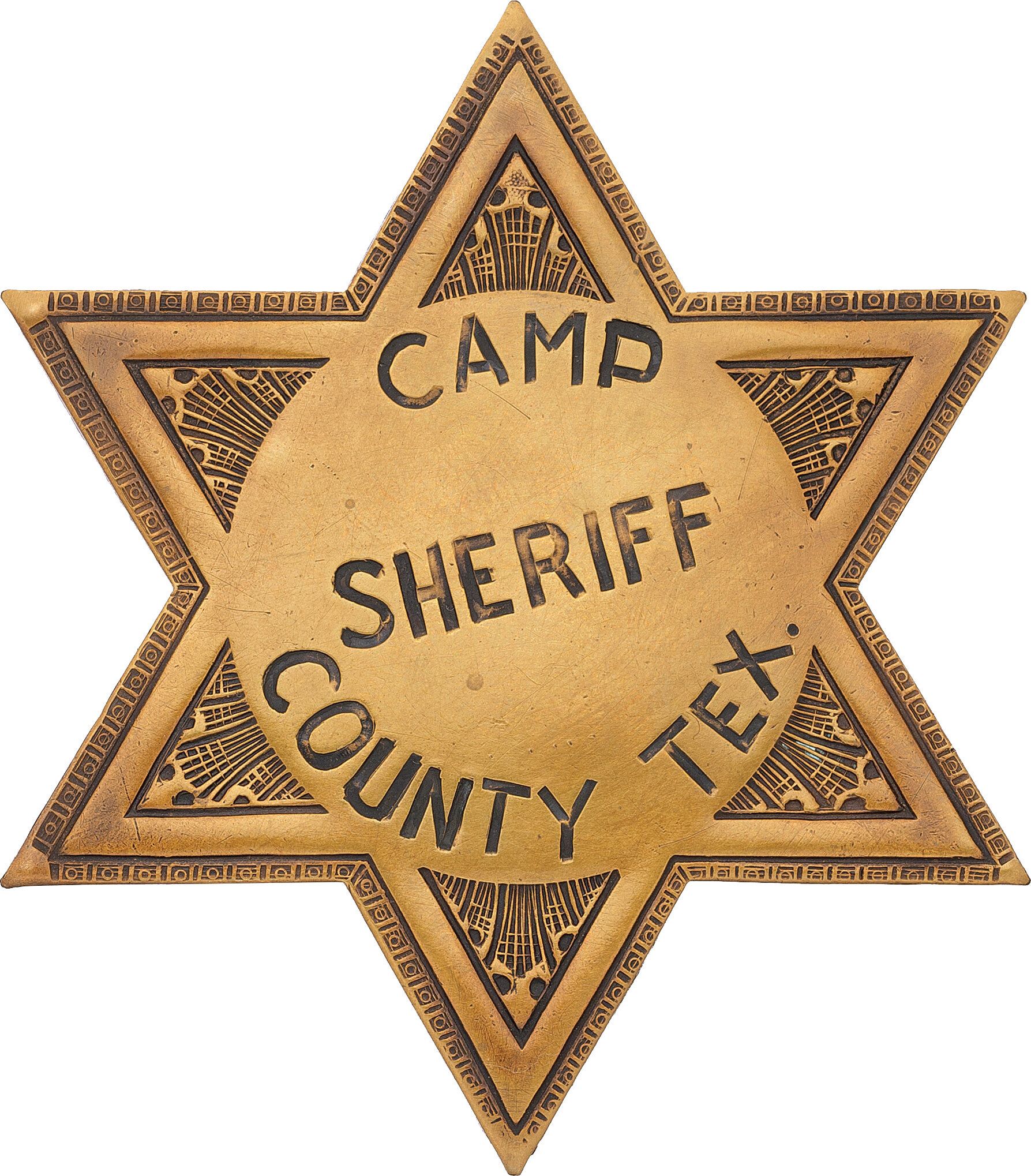 Camp County, Texas Sheriff's Badge with Inscription | Rock Island Auction