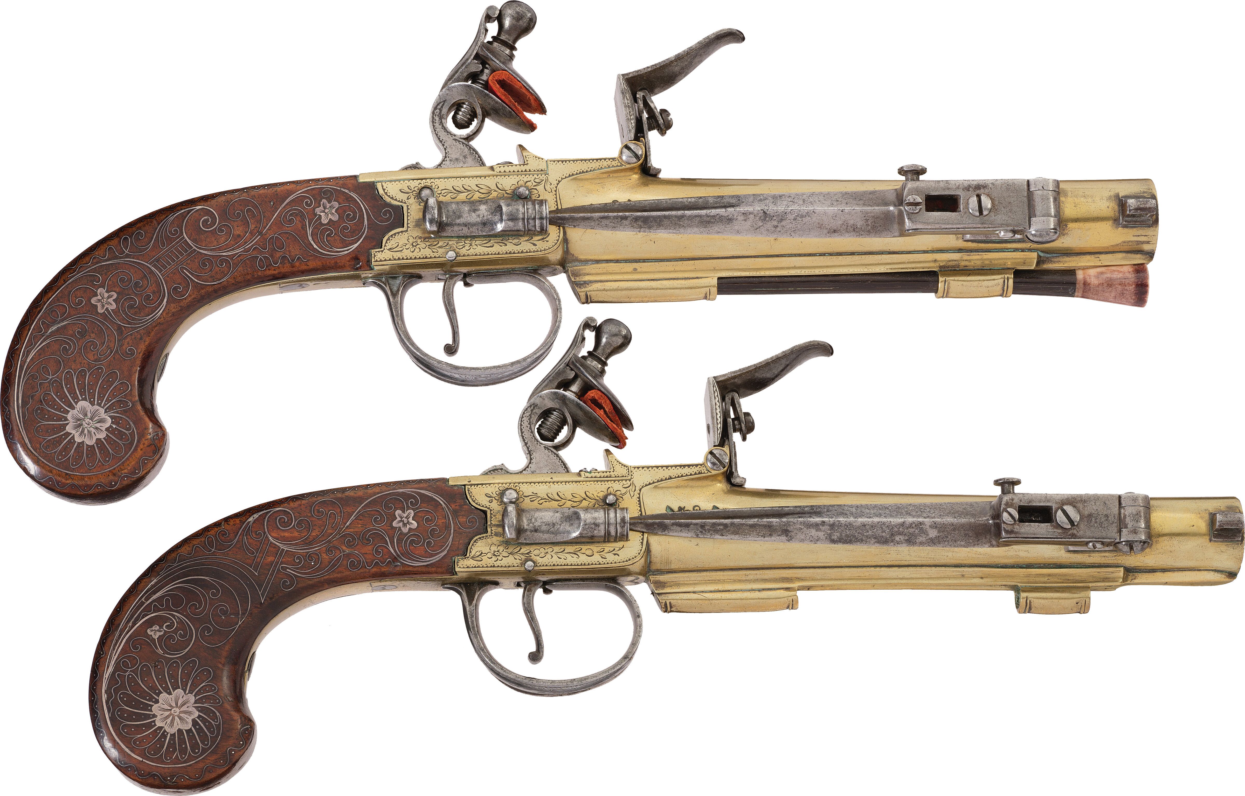 Boxlock Flintlock Pistols with Snap Bayonets by Blake | Rock Island Auction