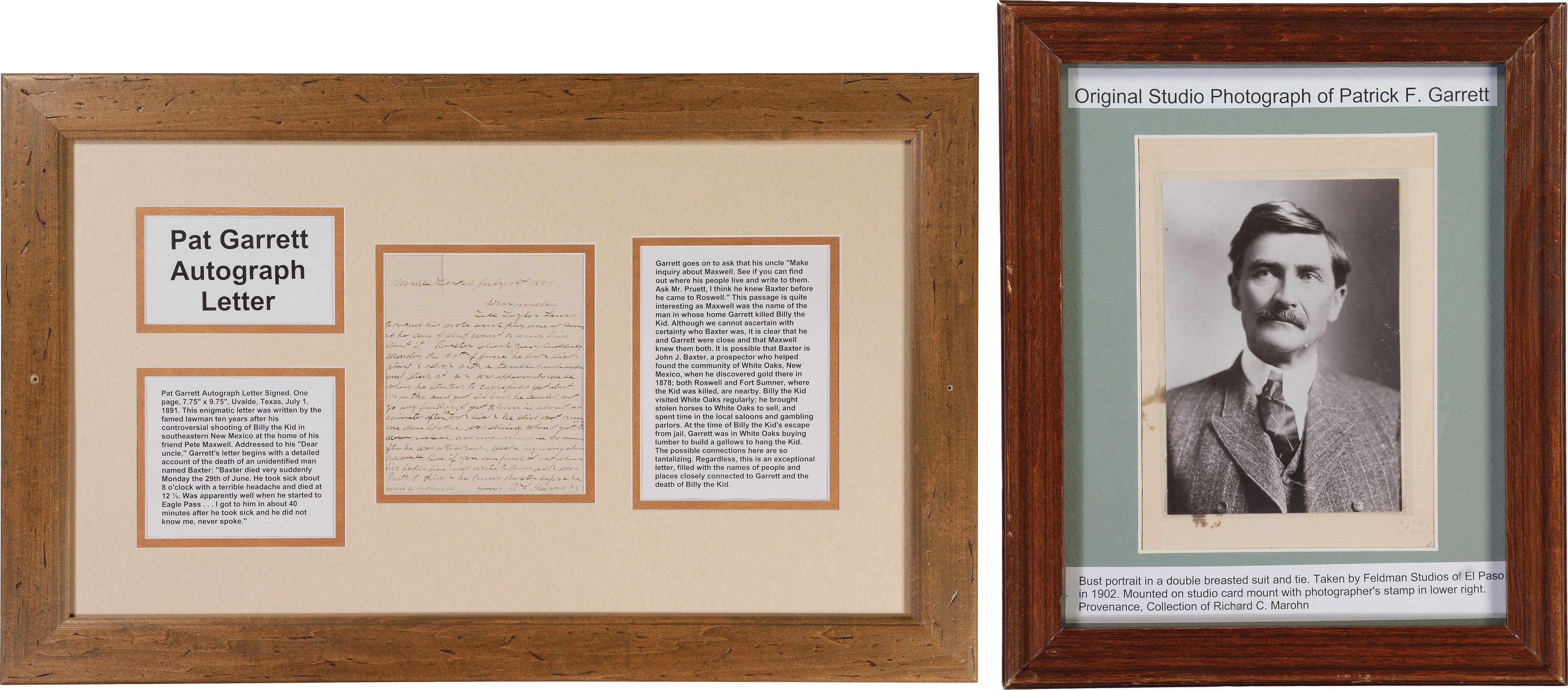 Framed Legendary Western Lawman Pat Garrett Letter and Portrait | Rock ...