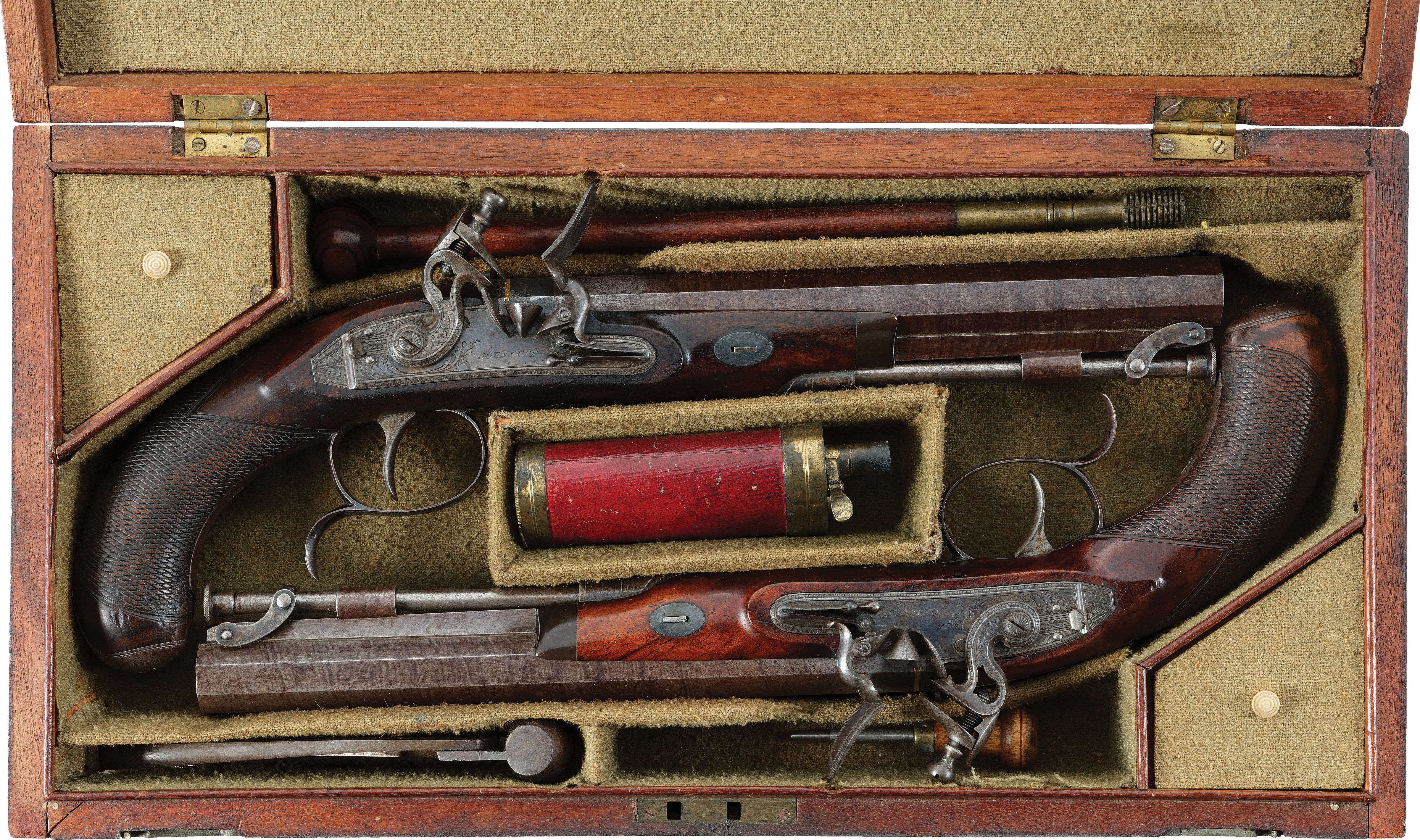 Cased Pair of John Cuff Flintlock Officer's Pistols | Rock Island Auction