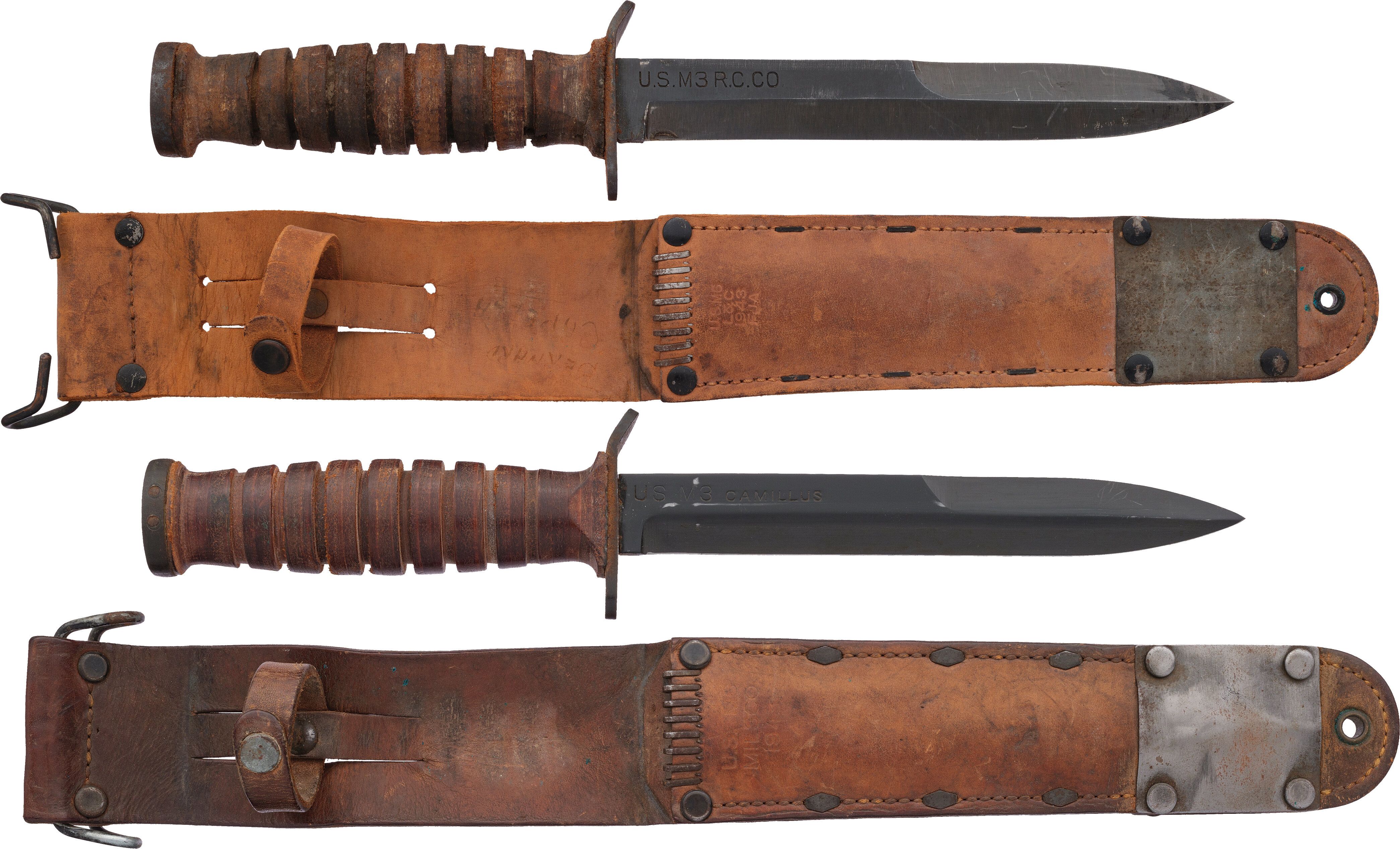 Two U.S. M3 Side Marked Combat Knives with Sheaths | Rock Island Auction