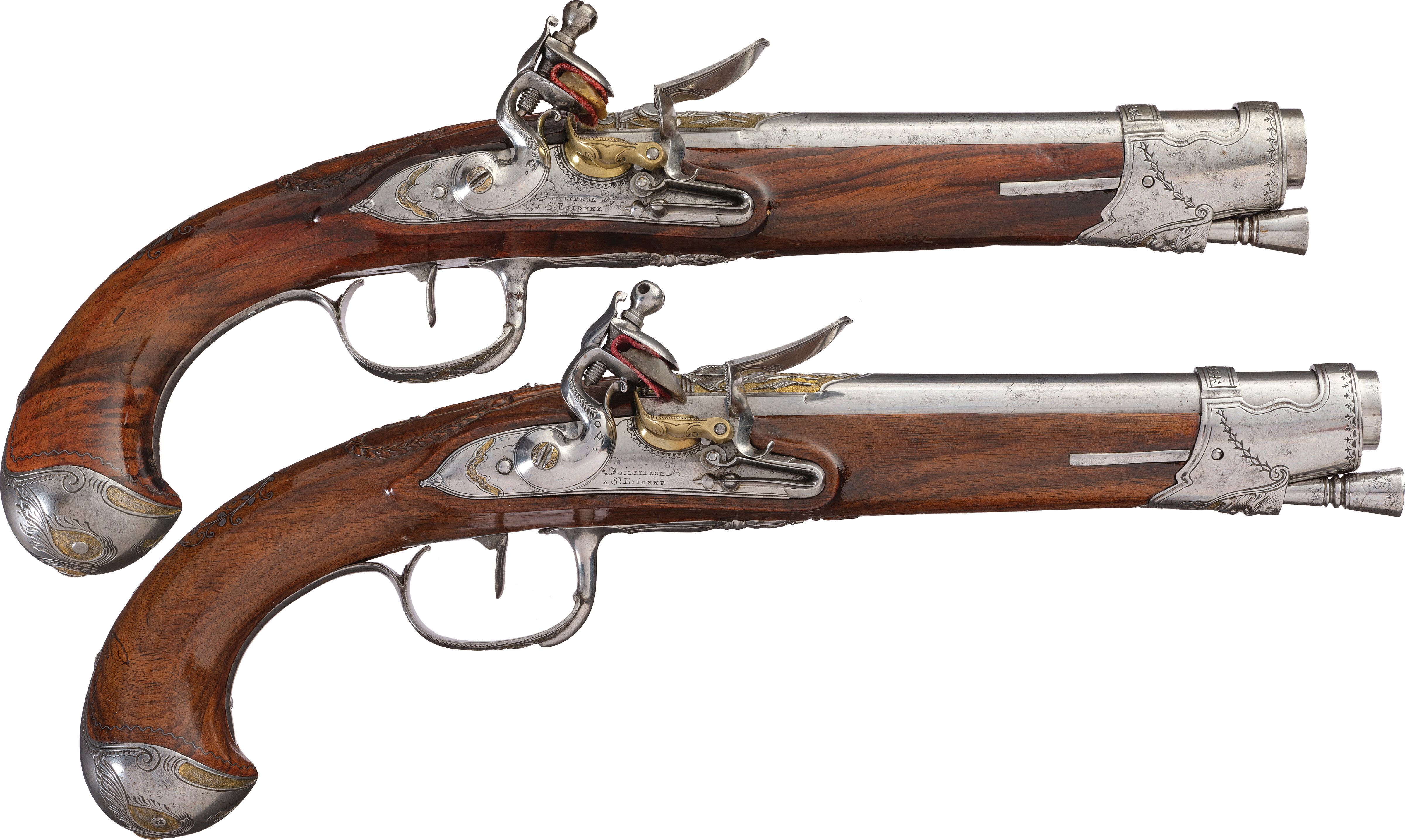 Flintlock Officers Pistols with Bird Head Pommels by Cuillieron | Rock ...