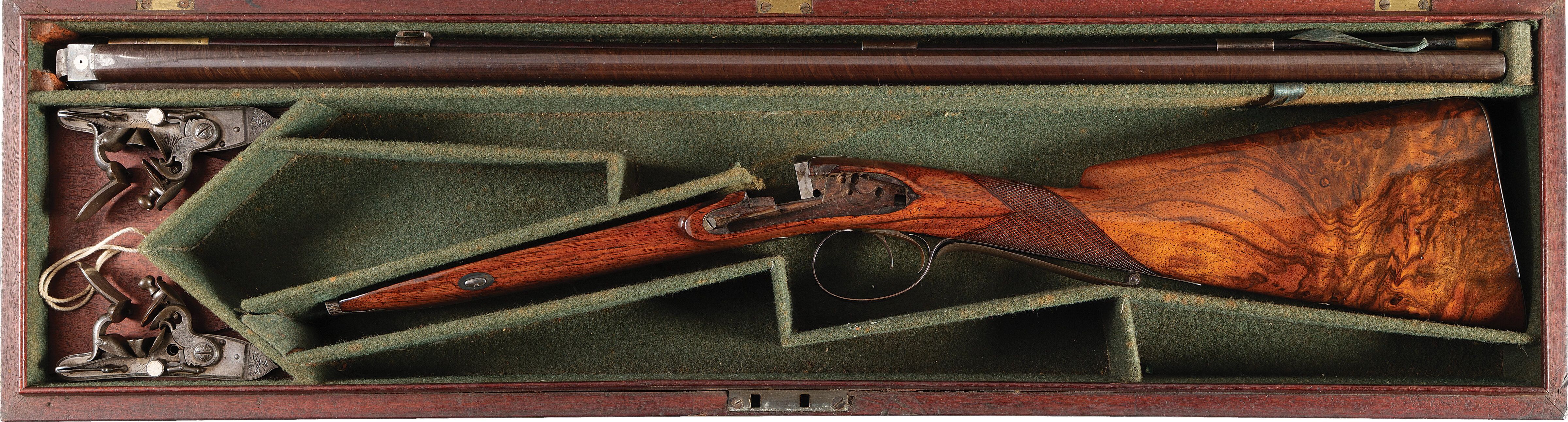 Cased Engraved Joseph Manton Flintlock Double Barrel Shotgun | Rock ...