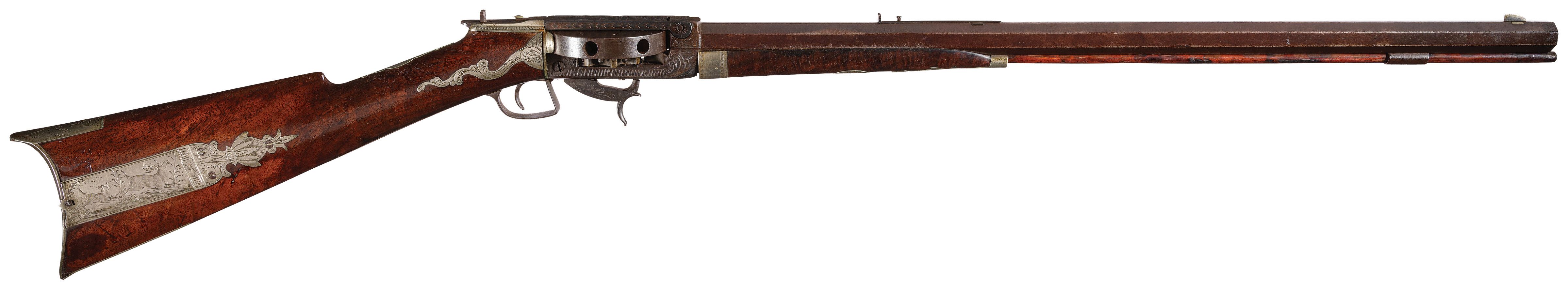 Engraved, Silver Mounted, Cochran Patent Revolving Turret Rifle | Rock ...