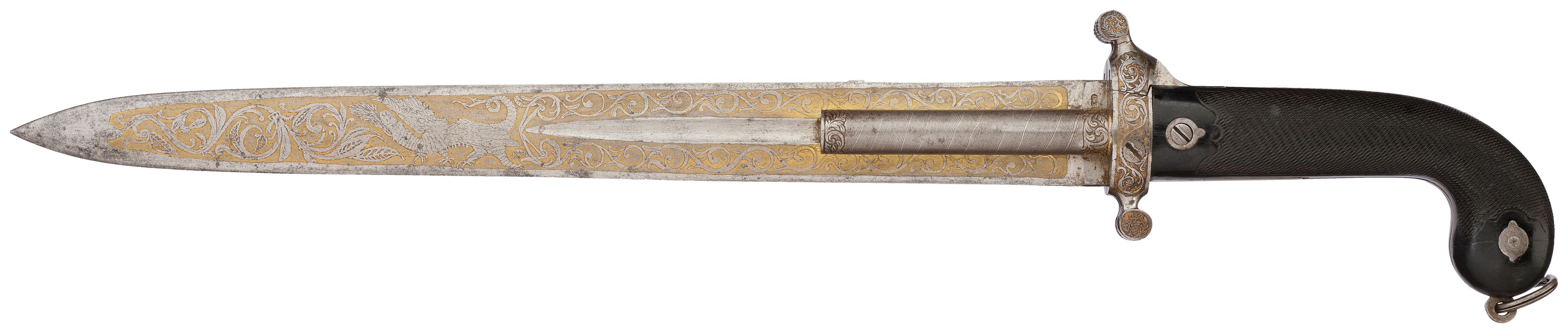 Etched and Gilded Dumonthier Style Double Barrel Knife Pistol | Rock ...