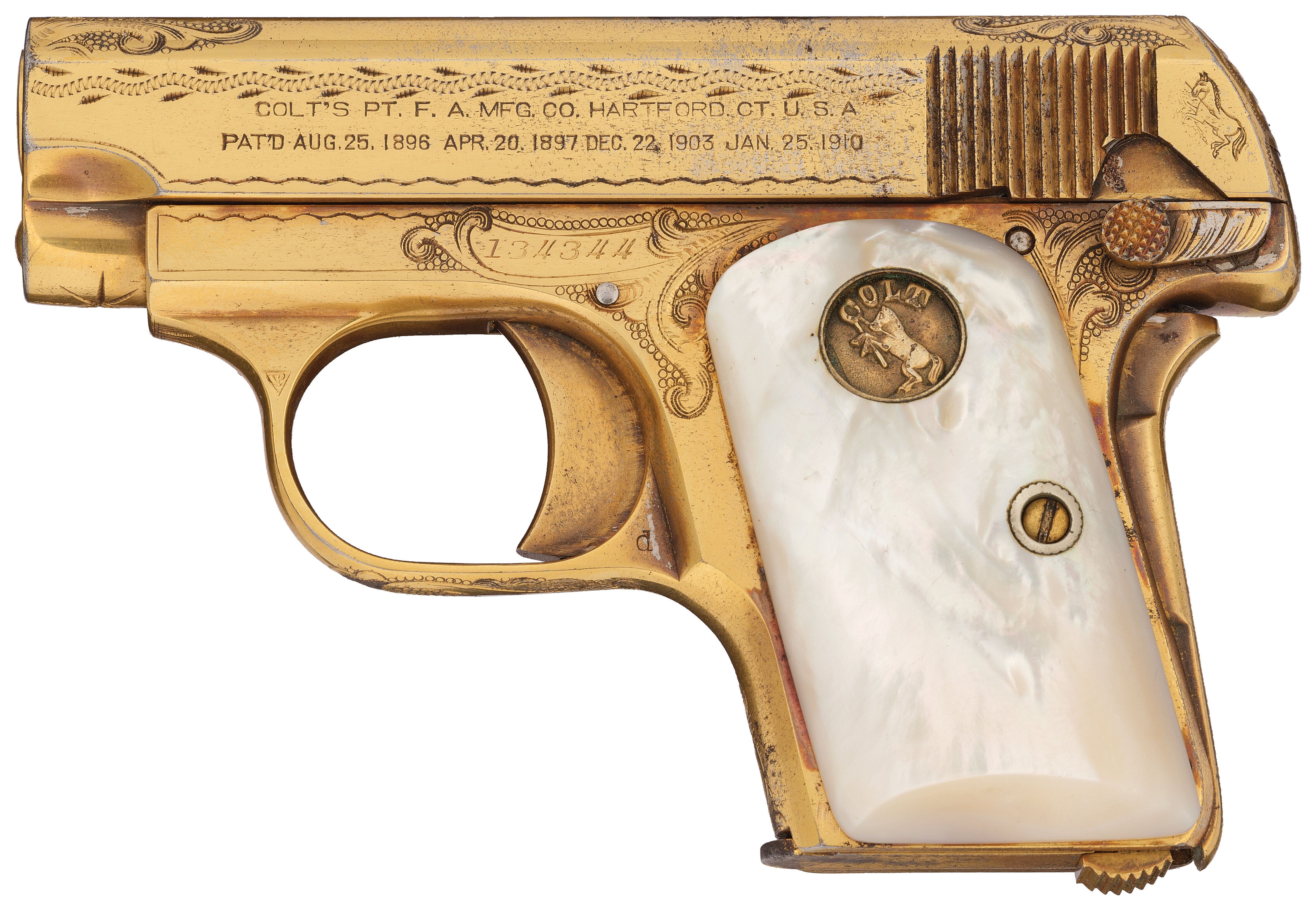 Factory Engraved Gold Plated Colt Model 1908 Vest Pocket Pistol | Rock ...