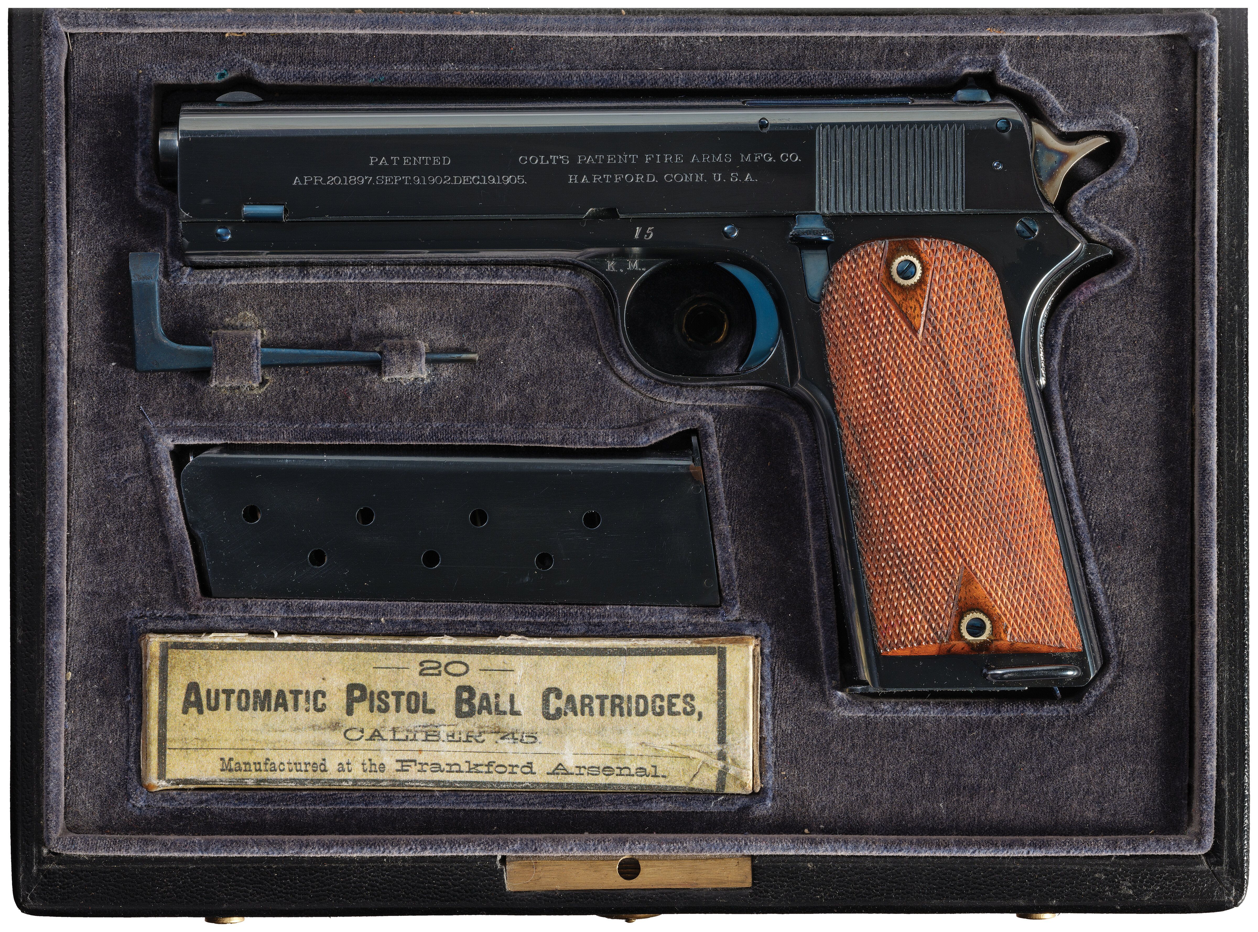 U.S. Army Test Trials SN 15 Colt 1907 Pistol with Case and Ammo | Rock ...