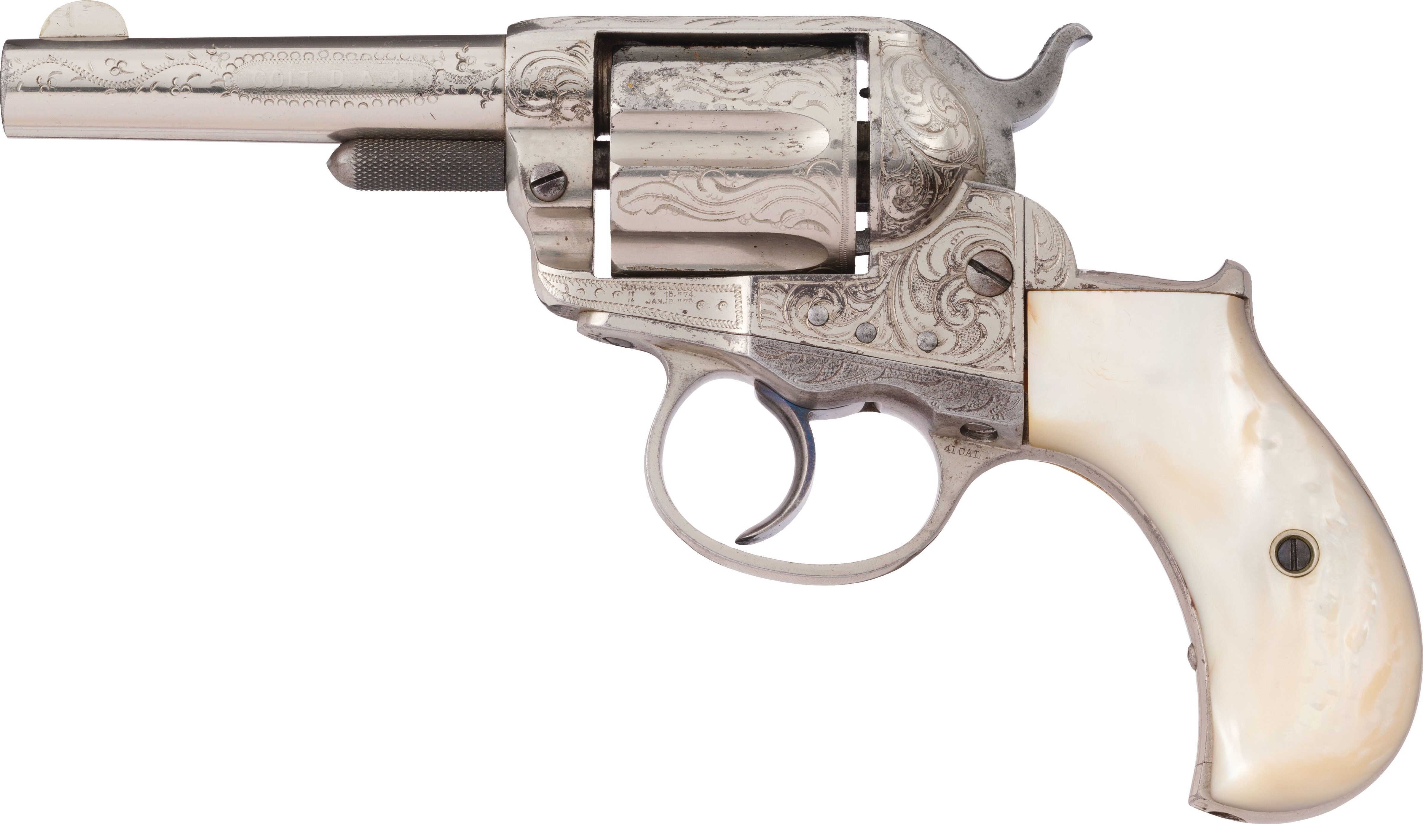 Engraved Nickel Antique Colt Sheriff 1877 Thunderer Revolver | Rock ...