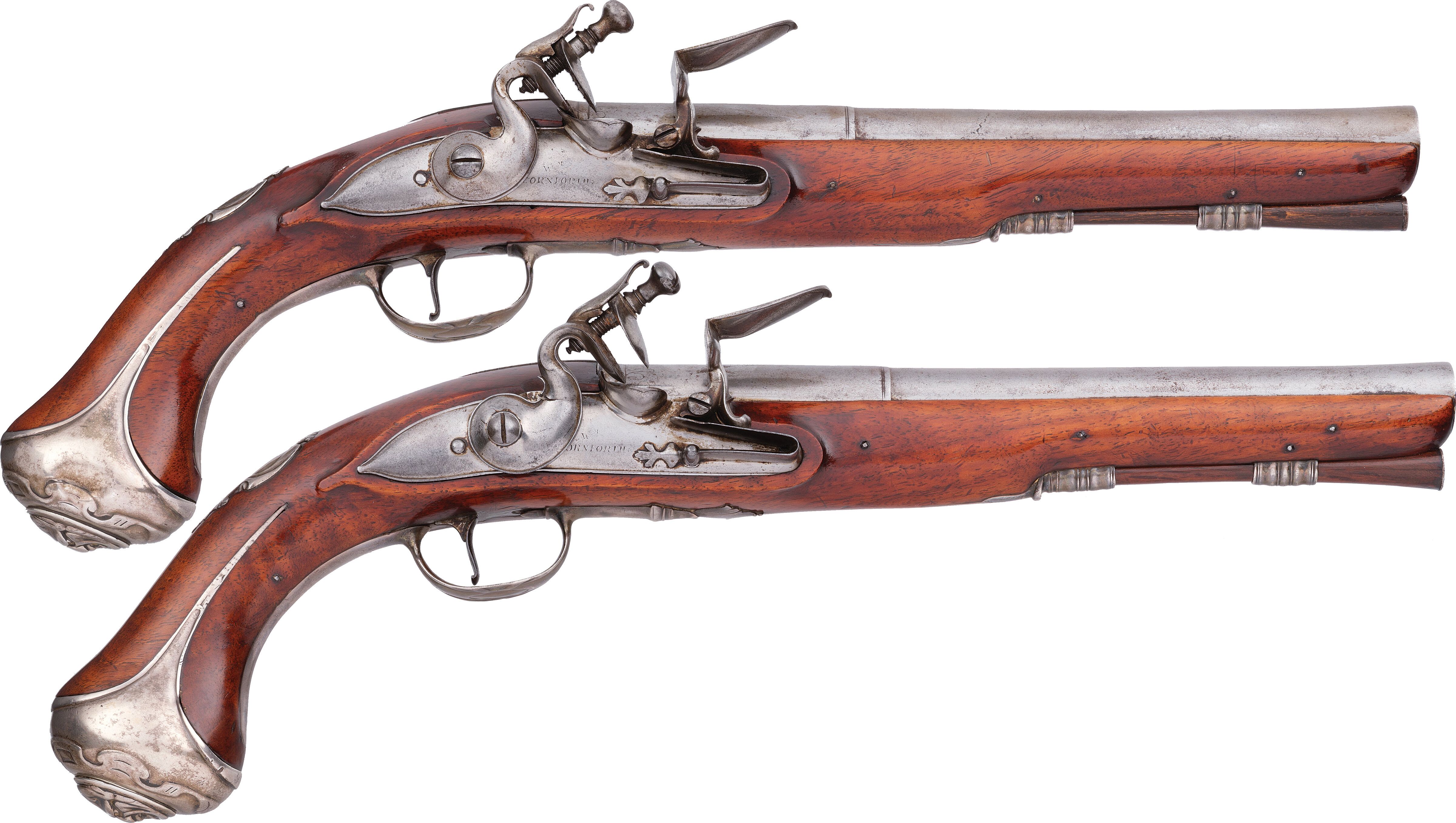 Pair of Silver Mounted William Cornforth Flintlock Pistols | Rock ...