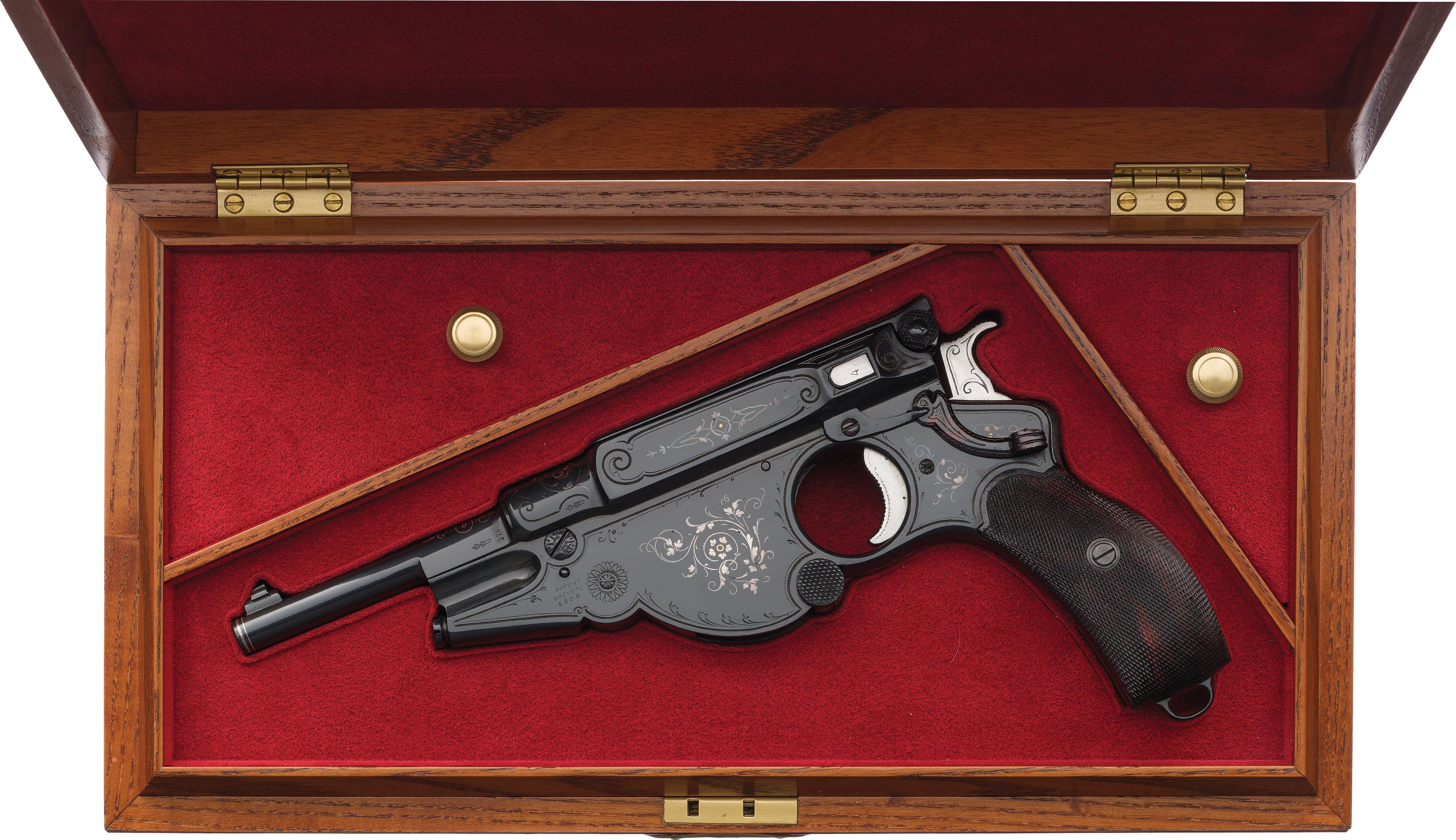 Engraved, Silver and Gold Inlaid Bergmann M1896 No. 3 Pistol | Rock ...